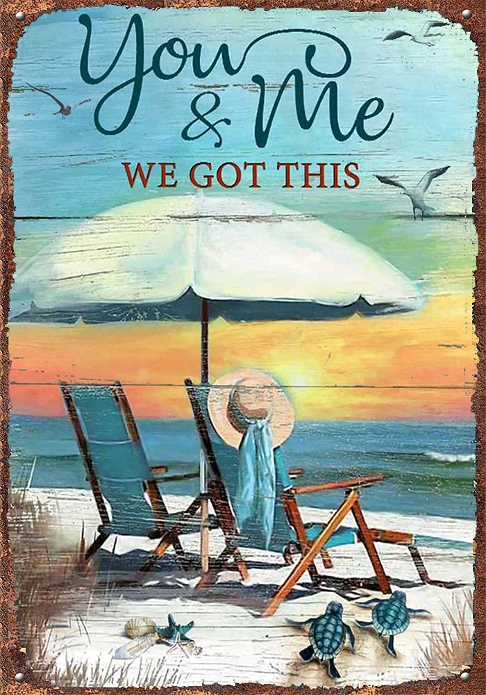 Graman Metal Vintage Tin Sign Decor-You and Me We Got This Retro Metal Tin Sign Vintage Aluminum Sign for Home Coffee Wall Decor sea Turtle Retro Art Sign 30x40cm