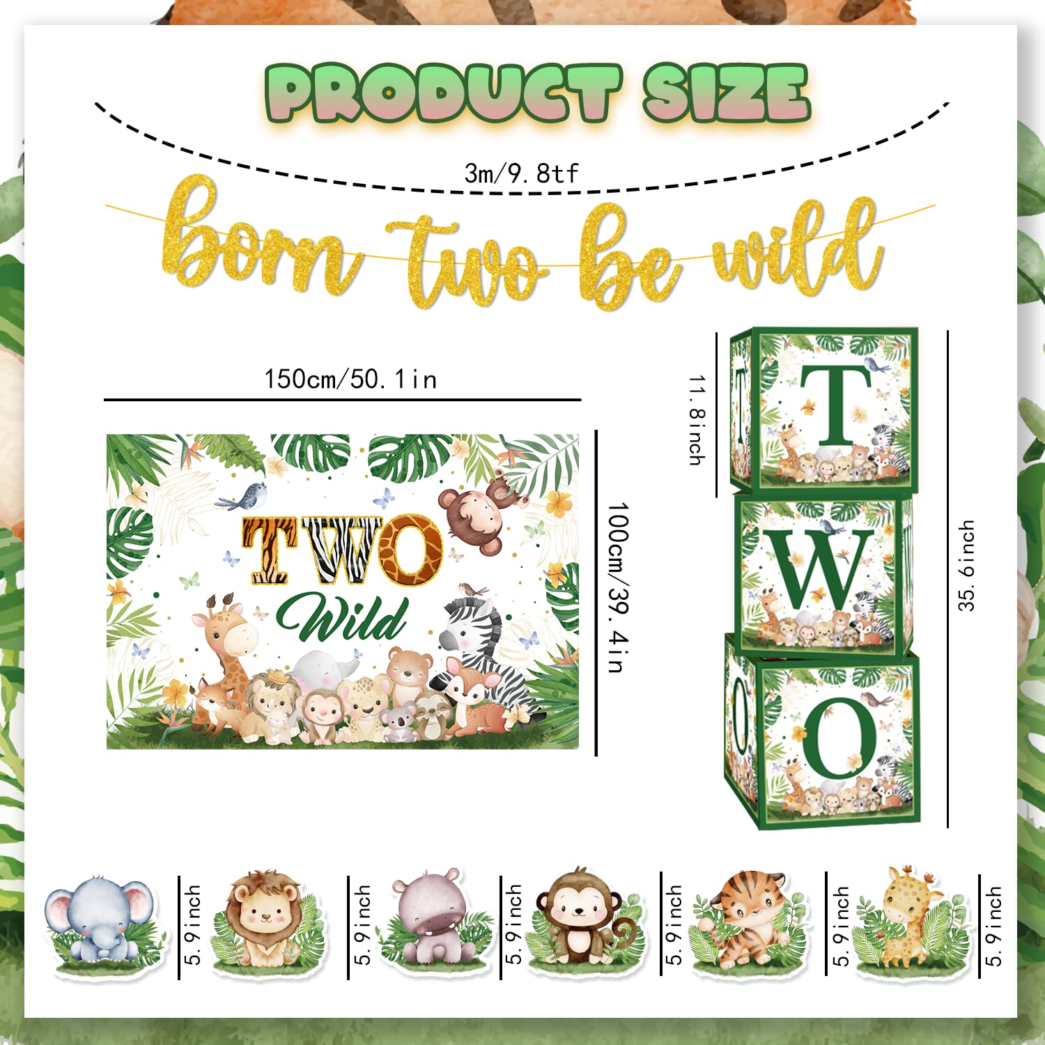 Cocomigo Two Wild Birthday Decorations Boy Two Safari Baby Shower Decorations Two Year Old Birthday Decorations 2 Year Old Birthday Decorations Boy Jungle Safari Animal 2nd Birthday Decorations