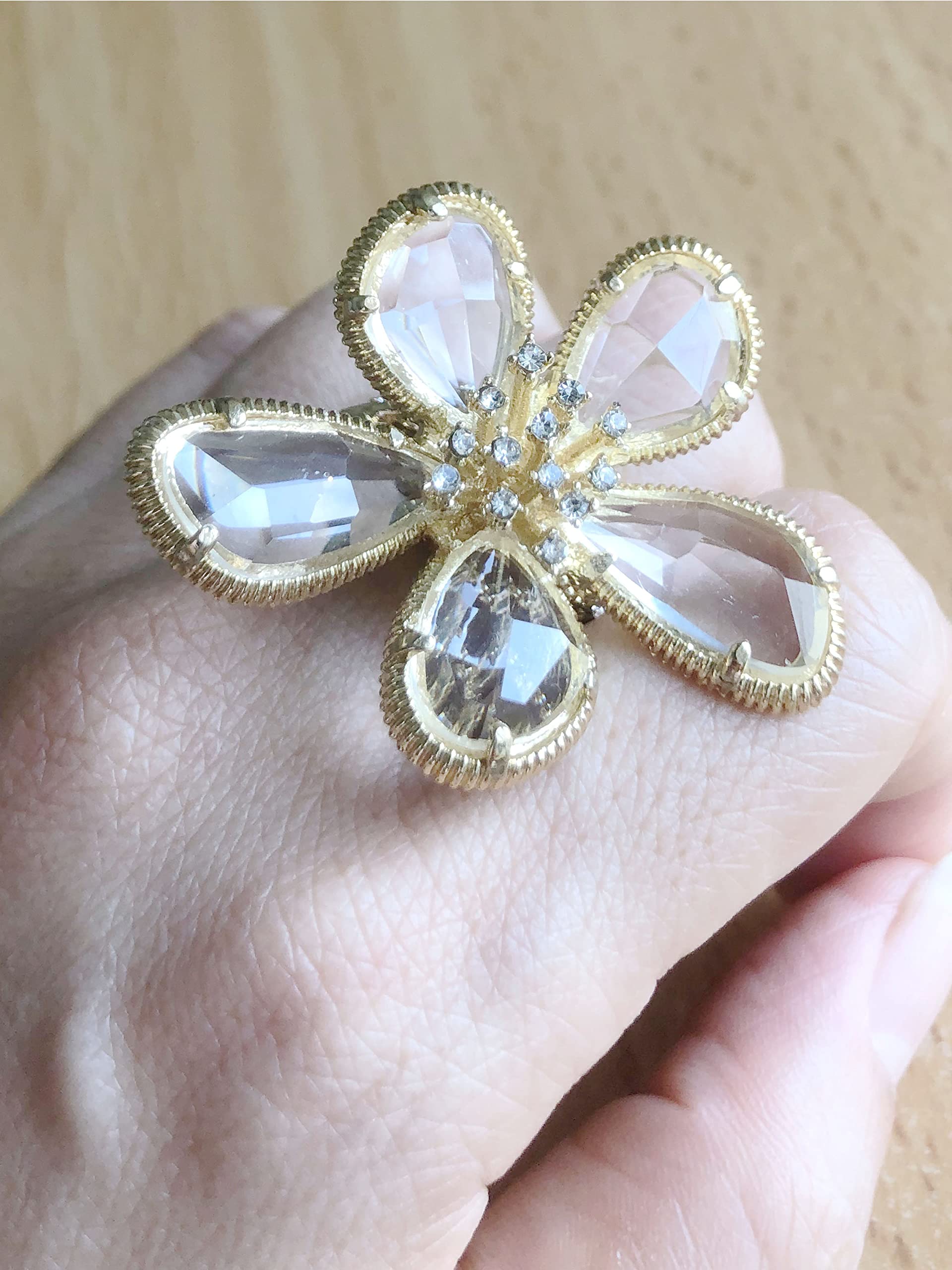 AIKAITUO Transparent Crystal Large Petal Adjustable Ring Fashion Women's Clothing Accessories & Personalized Ball Party Christmas Gift