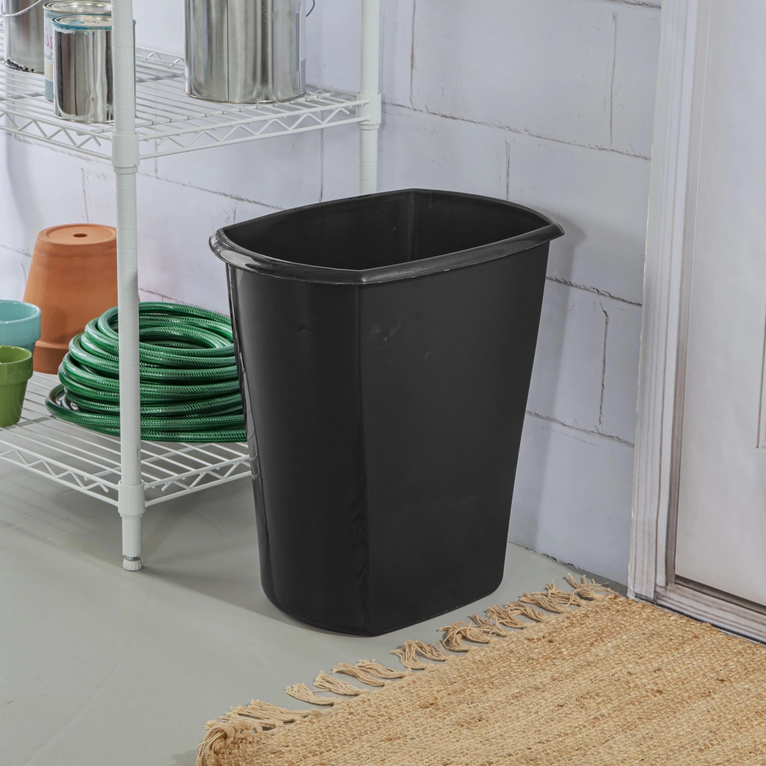 BHCHA 10 Gal. Rectangular Wastebasket Plastic, Black