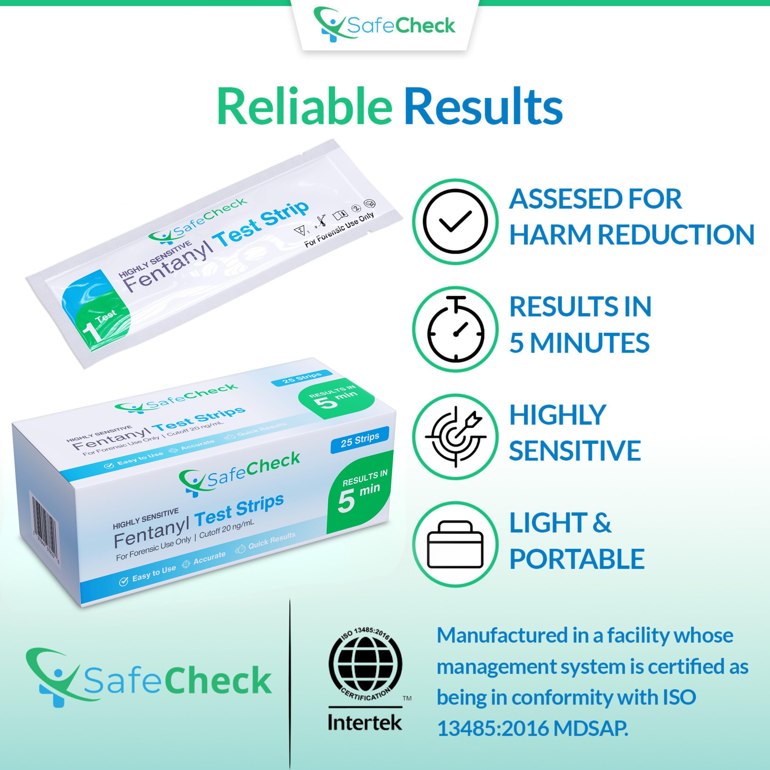 Fentanyl Test Strips 25 Pack | SafeCheck Highly Sensitive Fentanyl Test Strips for Testing Drugs | Fentanyl Testing Strips for Pills, Powders | Fentanyl Test Kit
