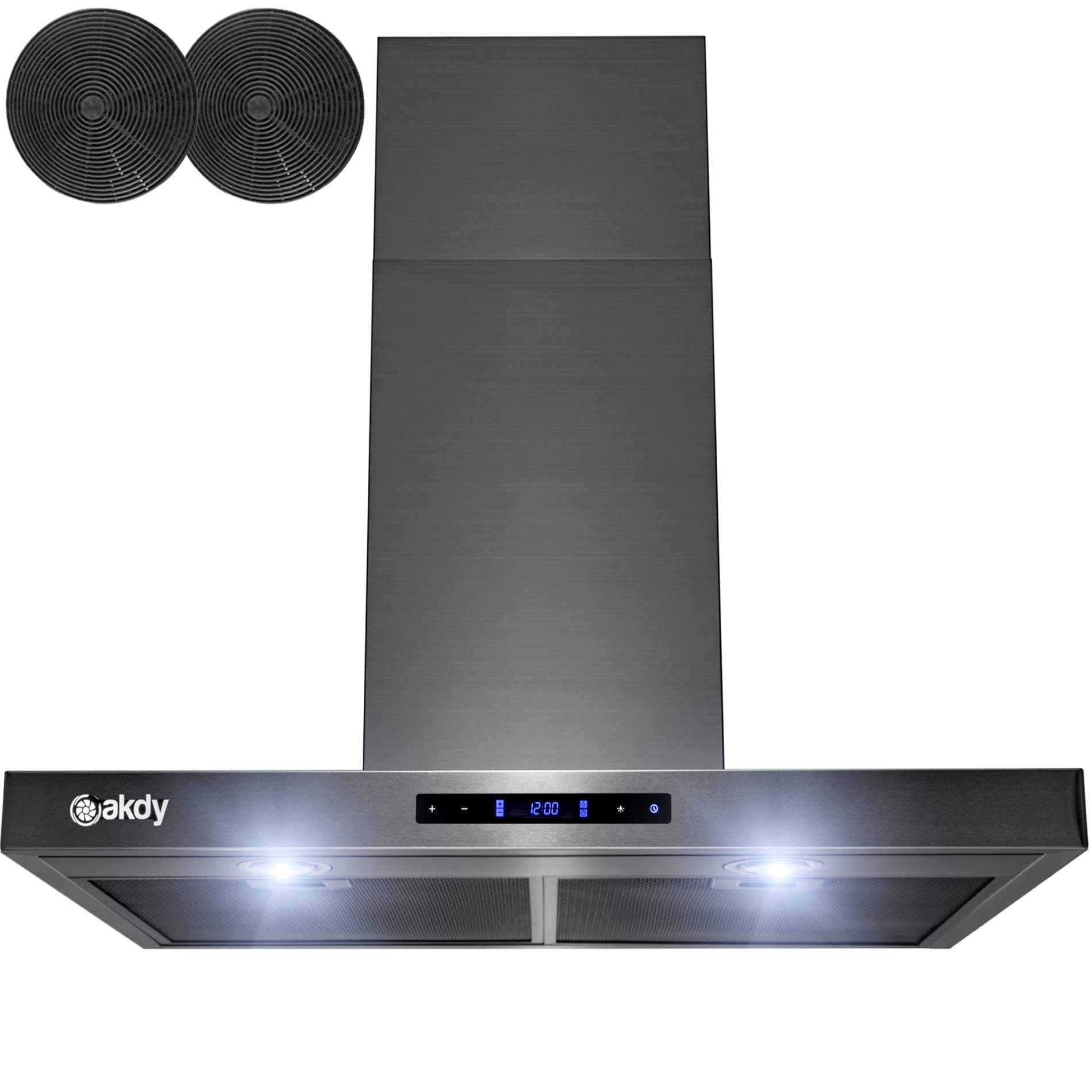 AKDY 30 in. 343 CFM Convertible T-Shape Wall Mount Black Stainless Steel Kitchen Range Hood with Touch Panel and Carbon Filters