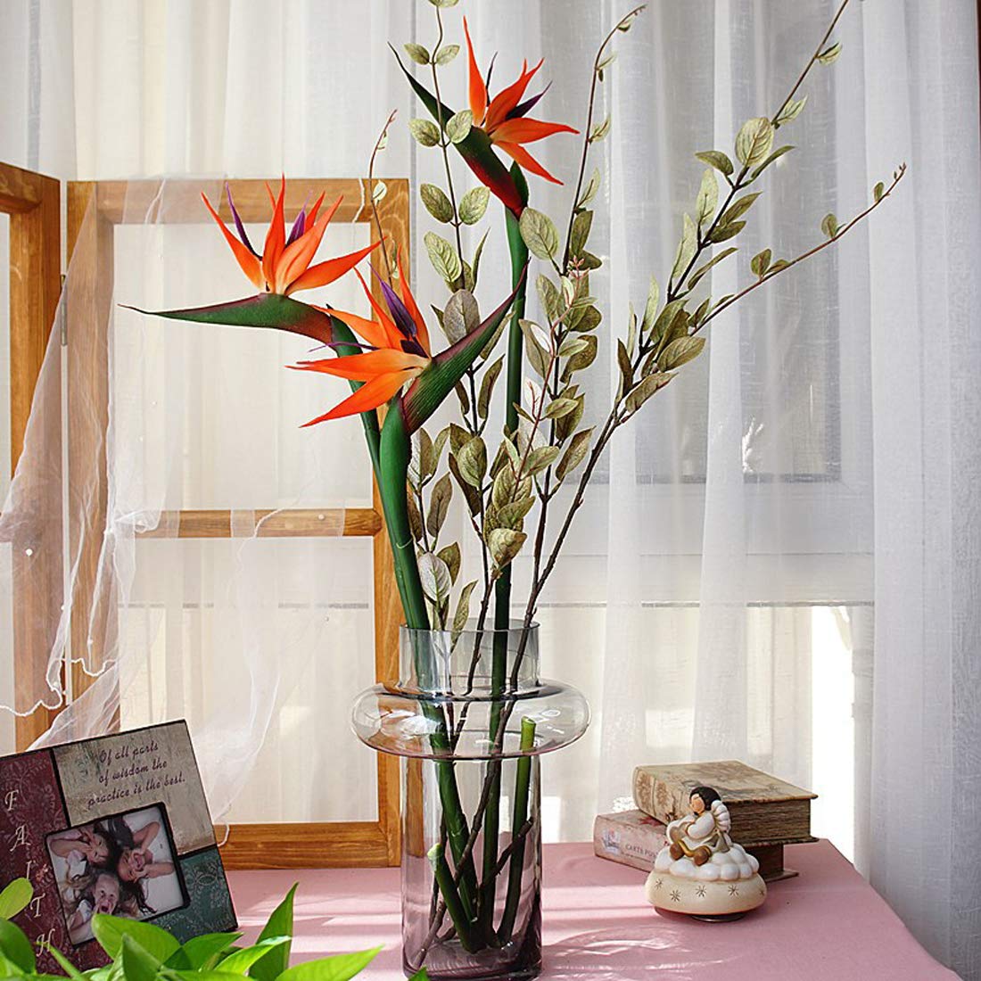 Calcifer 32'' Real Touch Bird of Paradise Artificial Flowers Bouquet for Home Garden Decoration/Wedding Party Decor (Goldenrod,5 Stems)