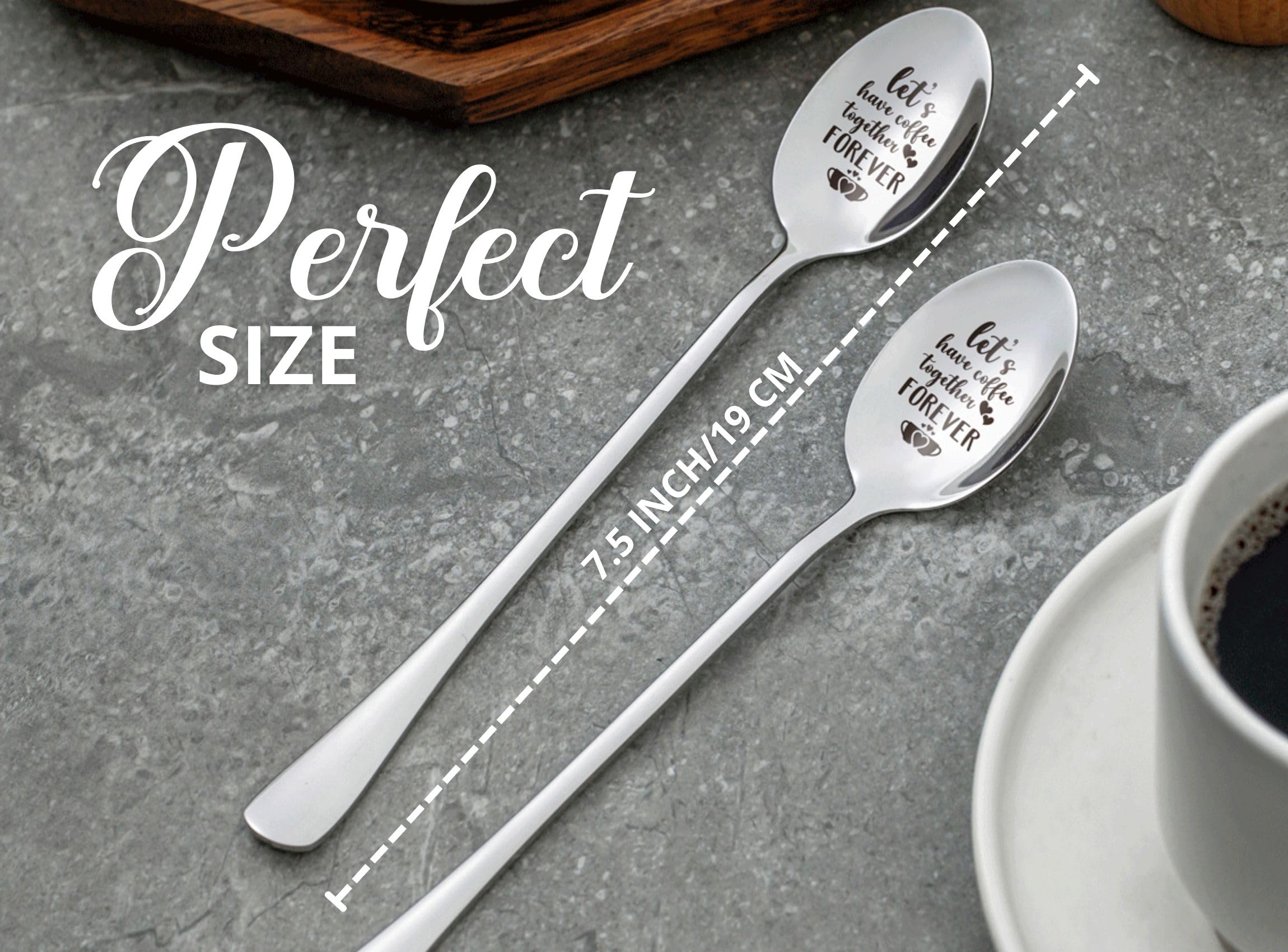 Coffee Spoons for Couples, 2 Pcs Stainless Steel Engraved Coffee Spoons, Coffee Lovers Gifts, Gift Ready Package, Let's Have Coffee Together Forever