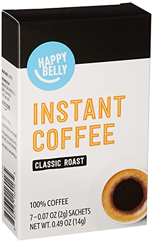 Amazon Brand - Happy Belly Classic Roast Instant Coffee Packets, 0.07 ounce (Pack of 7)