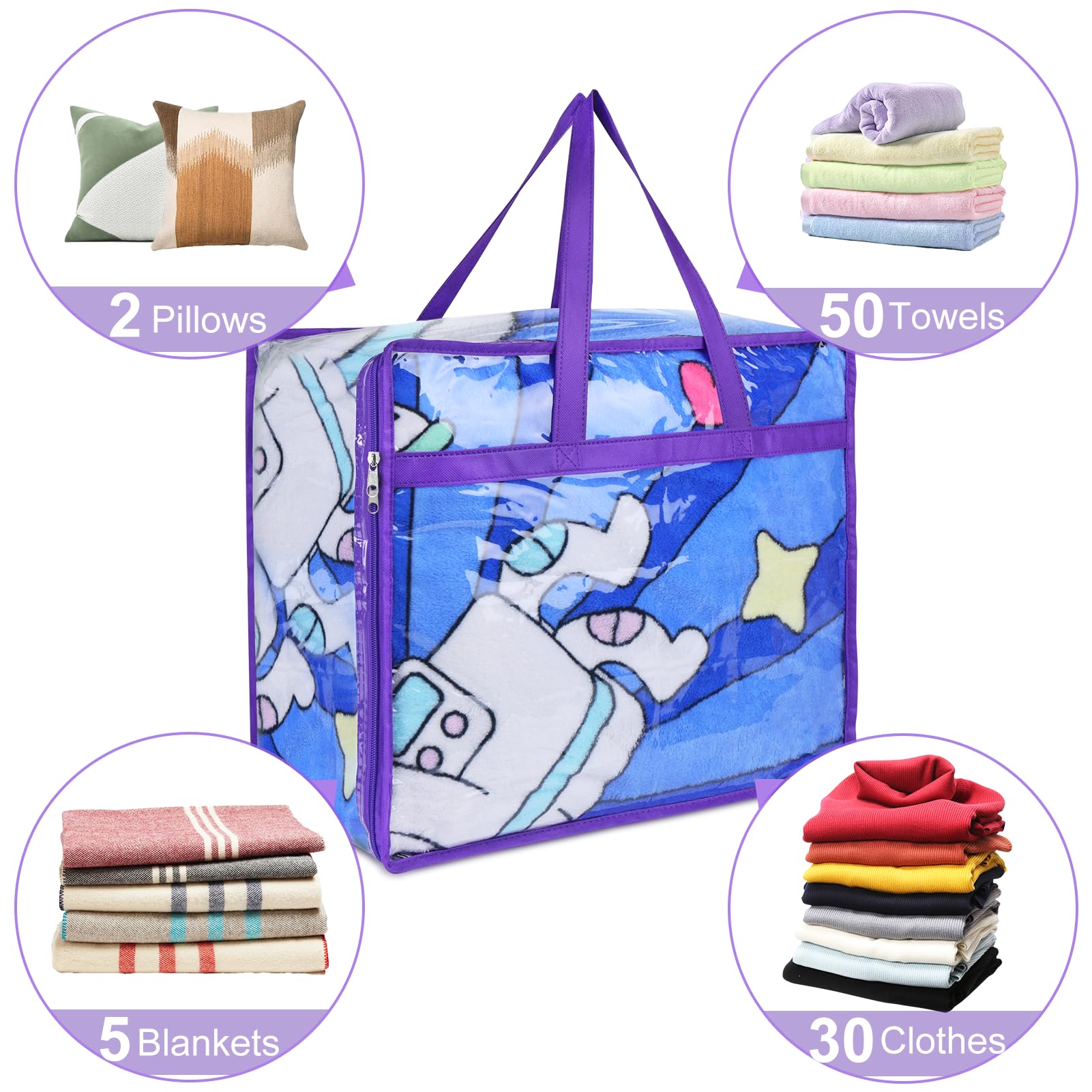 Budding Joy 6 Pack Clear Zippered Storage Bags for Clothes,40L Closet Organizers and Storage Containers Vinyl Moving Bag for Bedding, Linen, Blankets, Comforters, Clothing & Toys