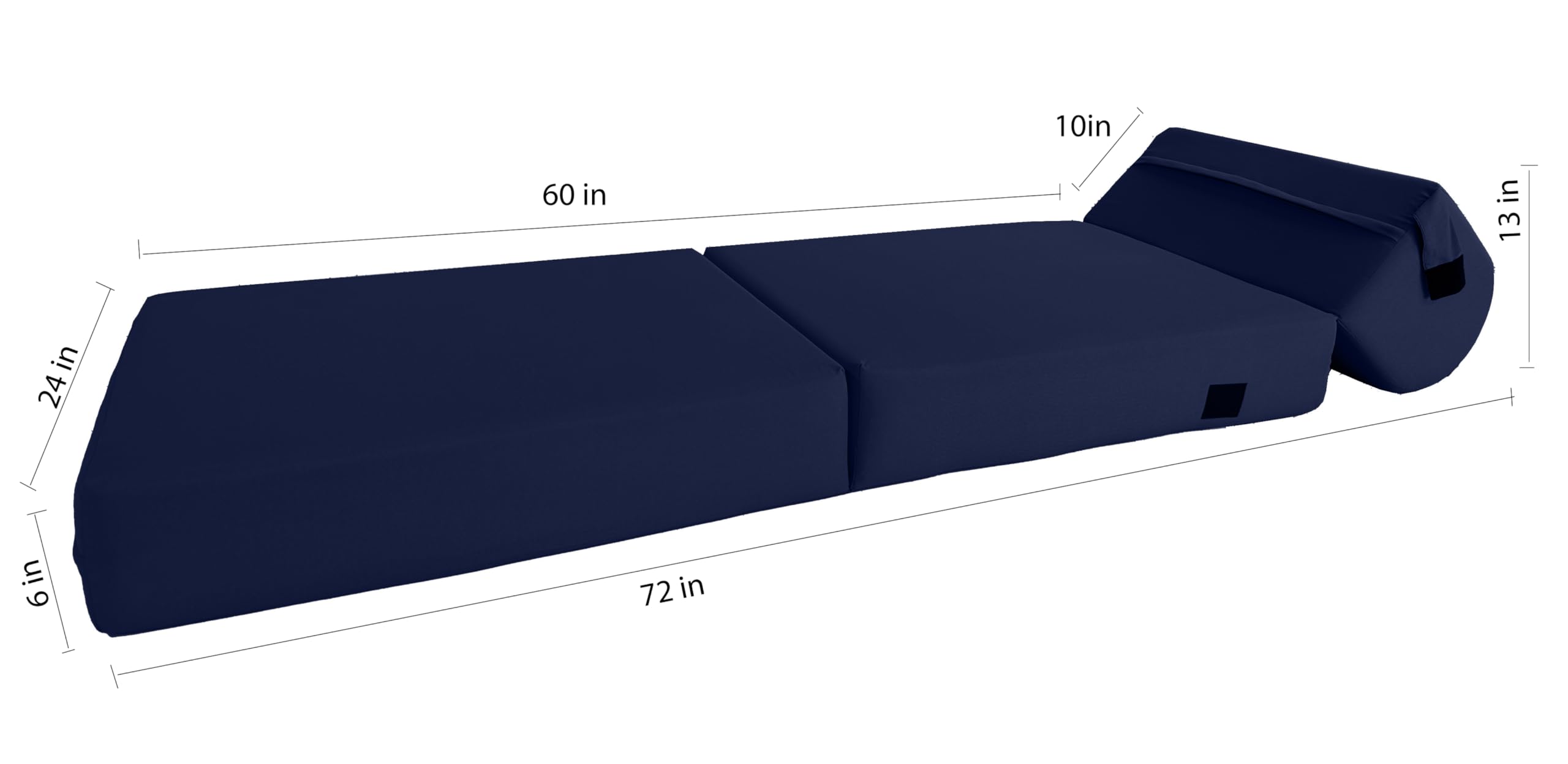 D&D Futon Furniture Sleeper Chair Folding Bed, Studio Sofa Guest Folded Mattress, High Density Foam (70 x 24 x 6, Navy Blue)