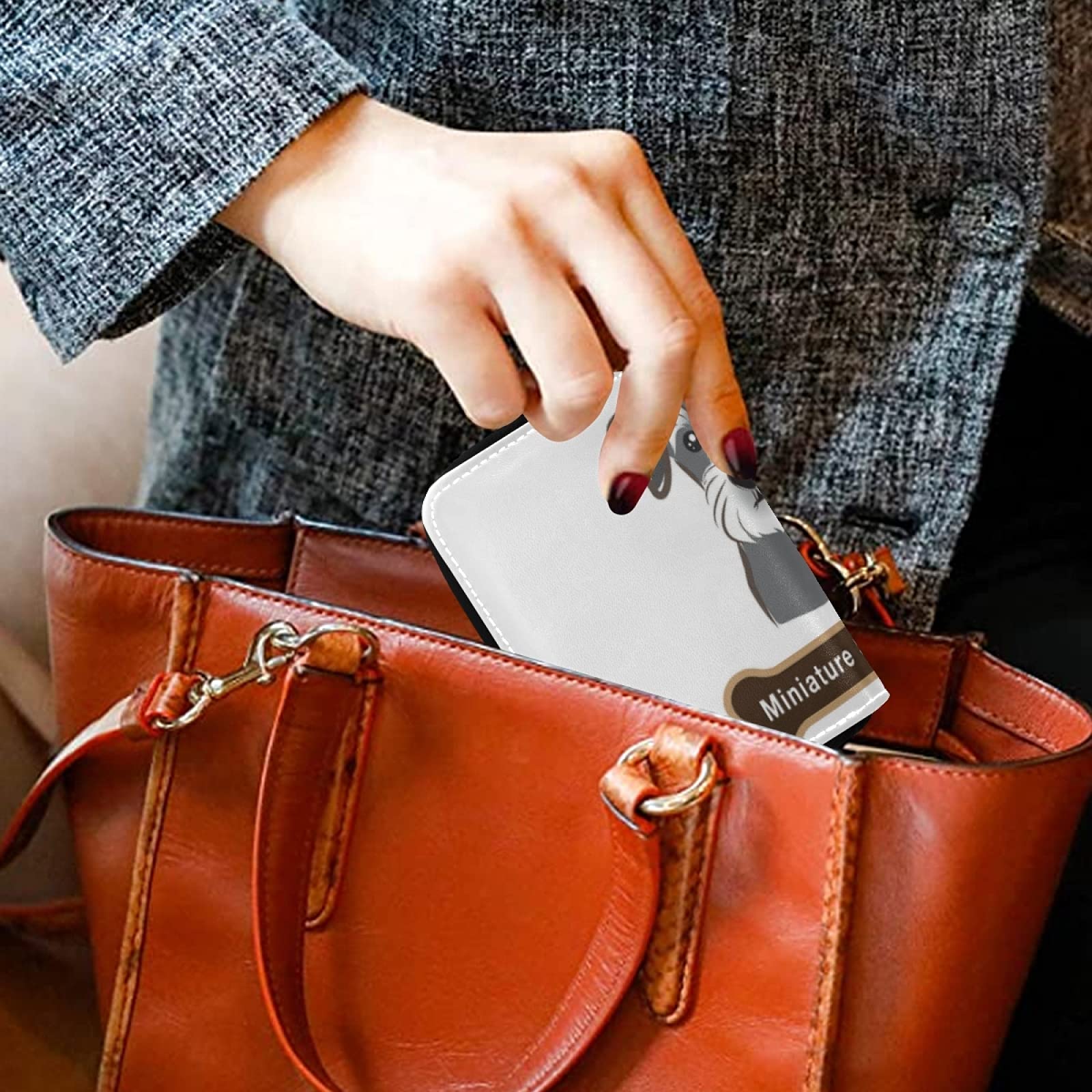 Grey Miniature Schnauzer Dog Bone Isolated on WhiteGrey Credit Card Coin wallet, RFID Blocking Compact Women Leather Card Holder, Key Change Organizer, Zipper Purse Clutch Pouch Pocket
