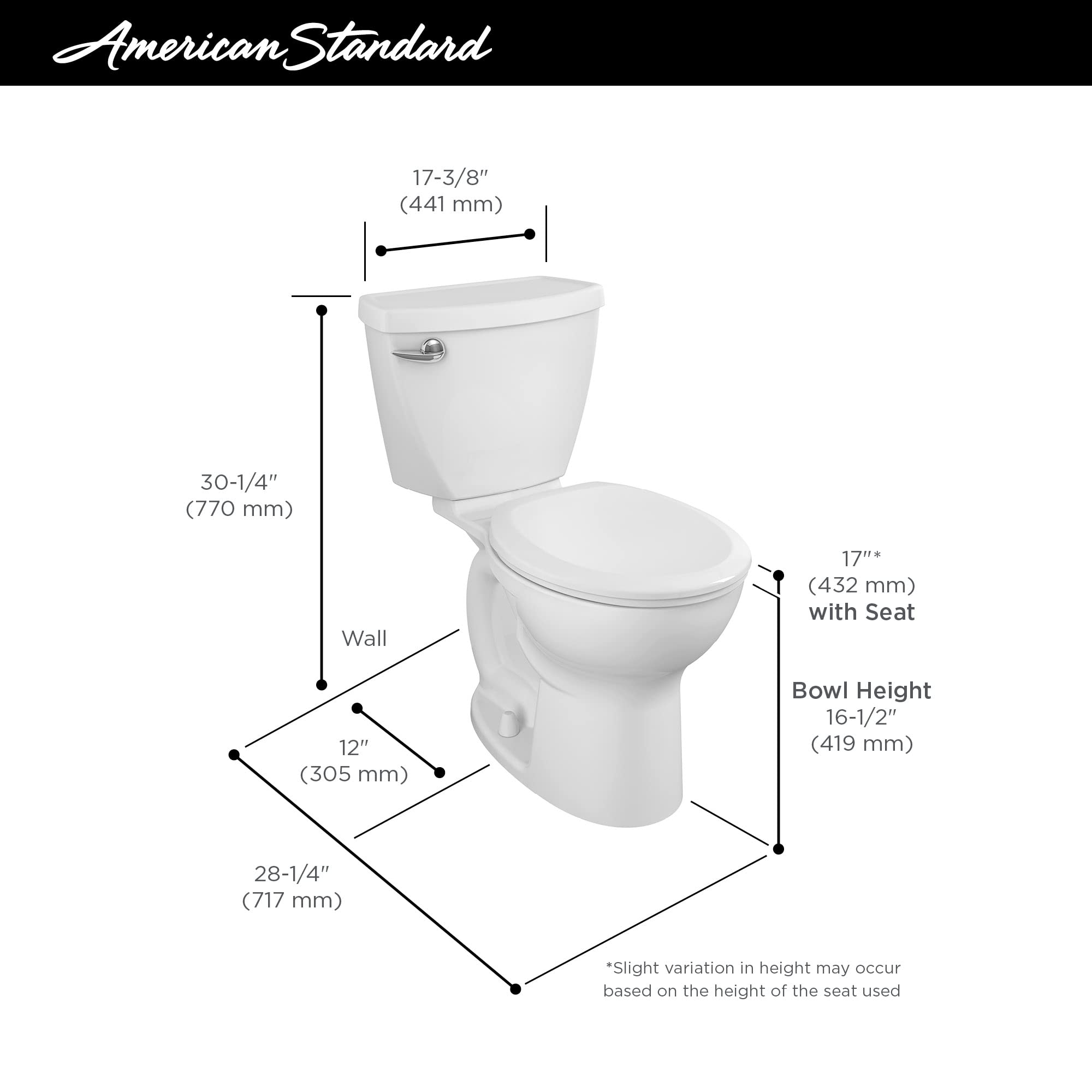 American Standard 270BA001.020 Cadet 3 Right Height Round Front Two-Piece Toilet with 12-Inch Rough-In, White