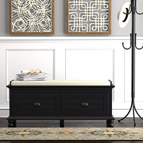Amazon Brand – Ravenna Home Classic Solid Pine Storage Bench, 46.5"W, Black Finish