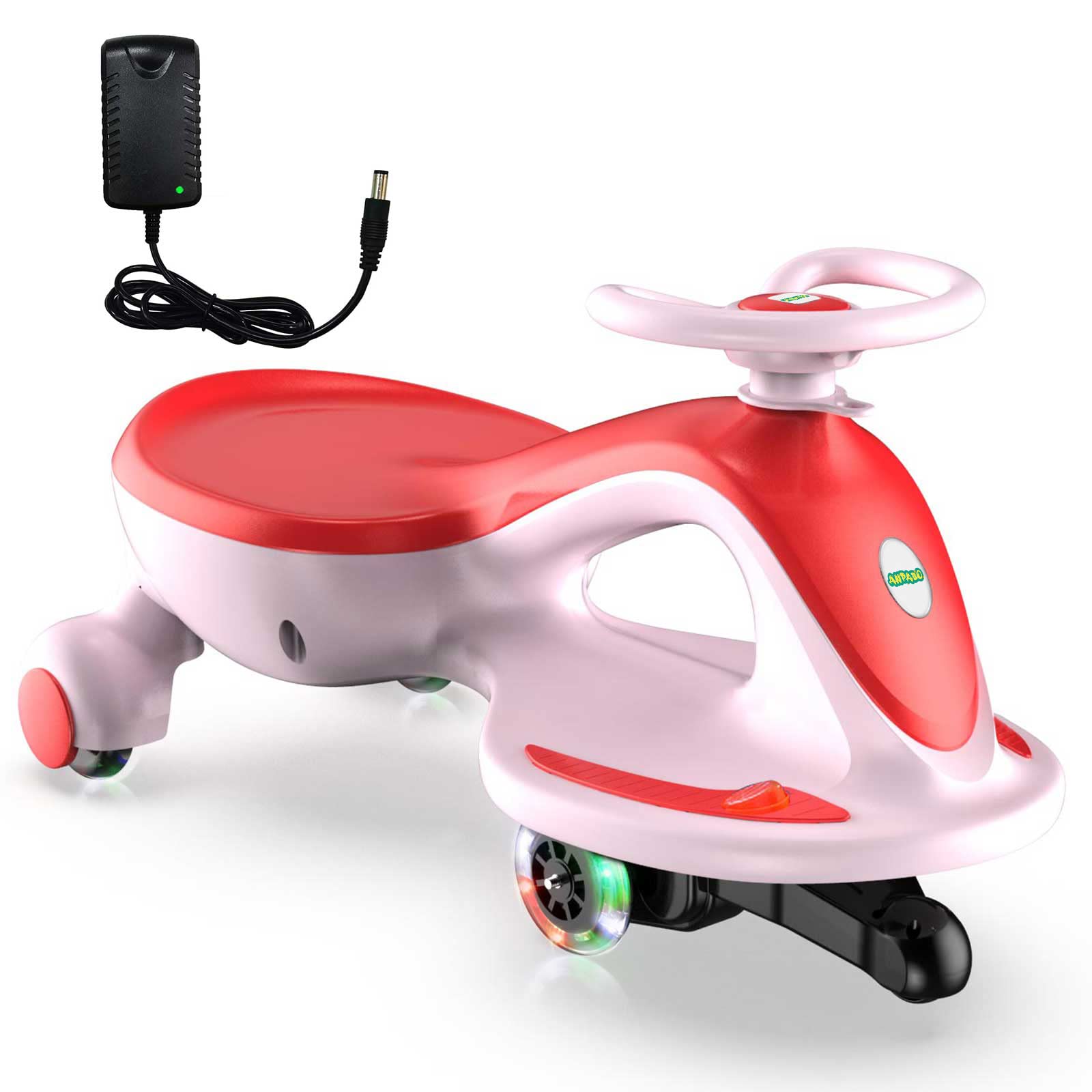 Electric Wiggle Car, ANPABO 2 in 1 Wiggle Car Ride on Toy with Pedal, Adjustable Length, Light Up Wheels, Rechargeable Battery, Anti-Rollover Structure, Swing Car with Music for Kids 3 Years and Up