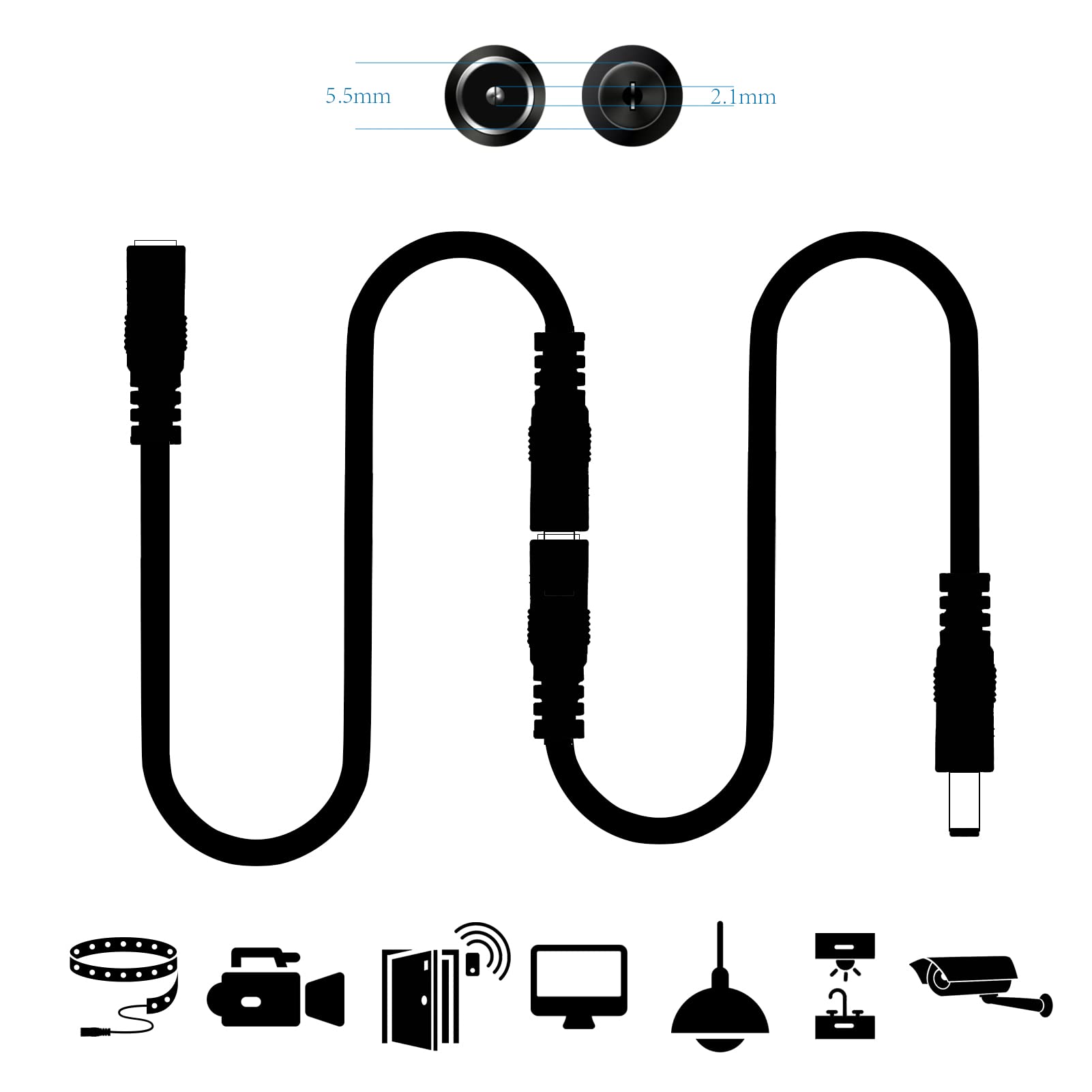 SIM&NAT 20AWG 10Ft 2.1mm x 5.5mm Male to Female DC Extension Wire Power Jack Adapter Barrel Plug Cable, Extension Wire for CCTV Security Camera, DVR, HDVD, LED Strip Light, Low Voltage Application