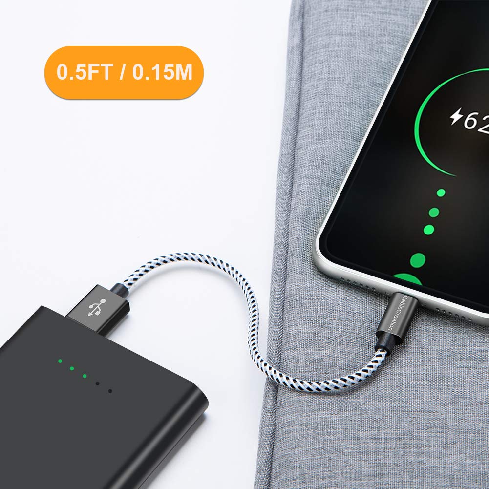 Bundle - 3 Items: 2 Pack 6 inch USB C Cable Short Fast Charging Cable + 1 Pack 0.5 Feet Short Lightning to USB Data Sync Cable