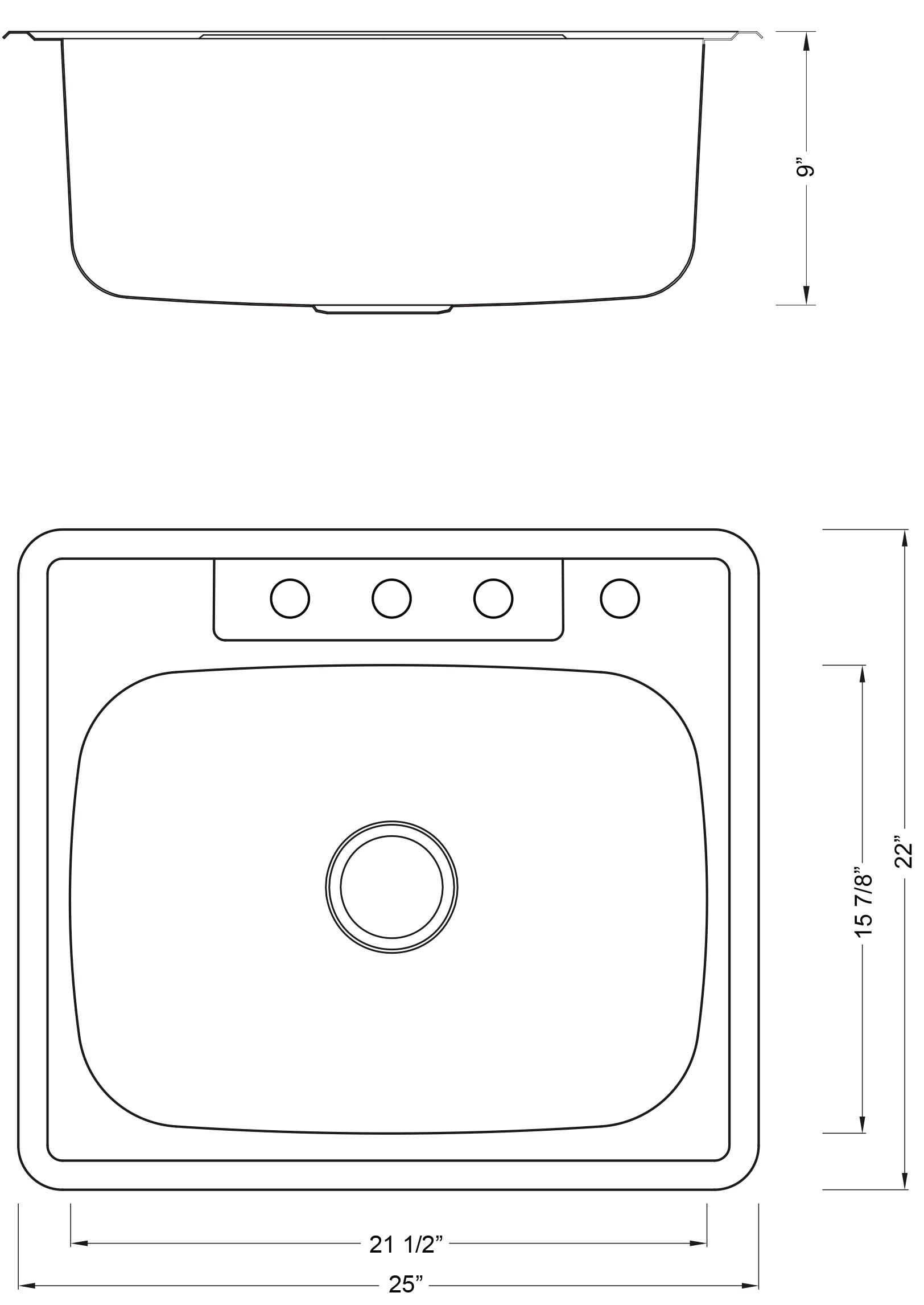 CozyBlock 25 x 22 x 9 Inch Top-mount/Drop-in Stainless Steel Single Bowl Kitchen Sink with Strainer and Protective Bottom Grid- 18 Gauge Stainless Steel-4 Faucet Hole