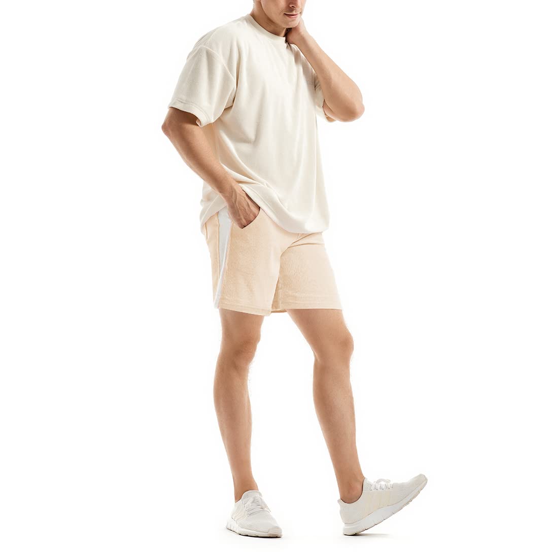 AIMPACT Mens Lounge Jogger Shorts Breathable Active Shorts Color Block 5 Inch Casual Towel Cloth Utility Shorts Khaki Medium