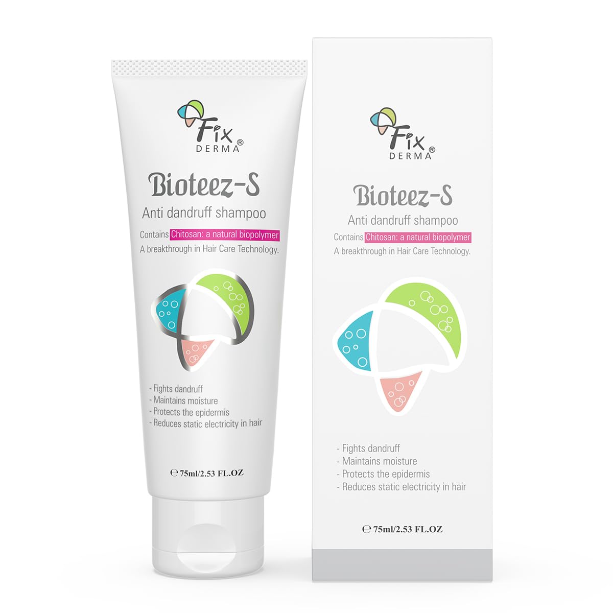 FIXDERMA 2% Salicylic Acid Bioteez-S Shampoo with 1% Zinc Pyrithione & Tea Tree Oil | Anti Dandruff Shampoo | Sulphate & Paraben free Shampoo - 2.65 Fl Oz