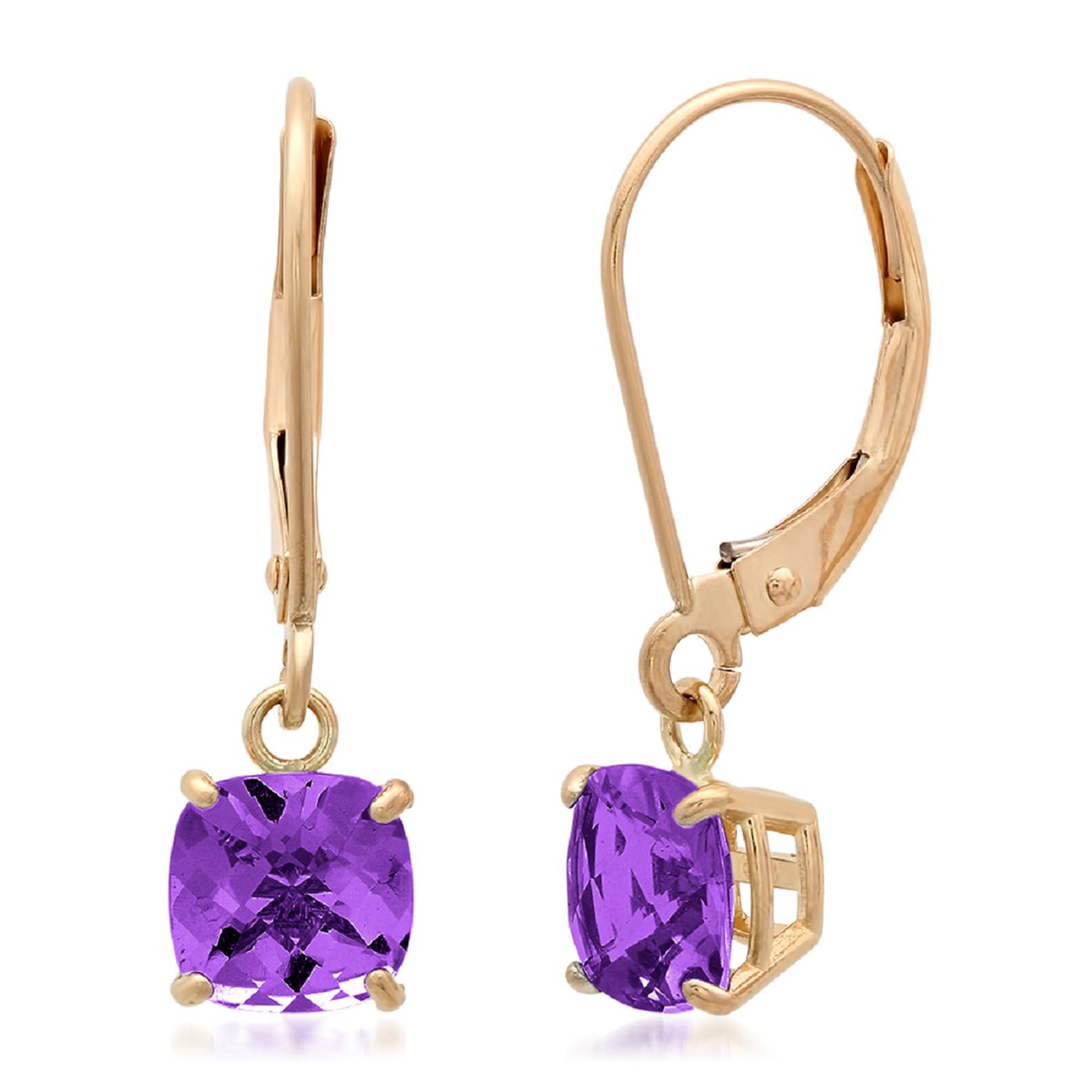Amazon Collection 10k Yellow Gold 8mm Round July Birthstone Created Ruby Dangle Earrings for Women with Leverbacks