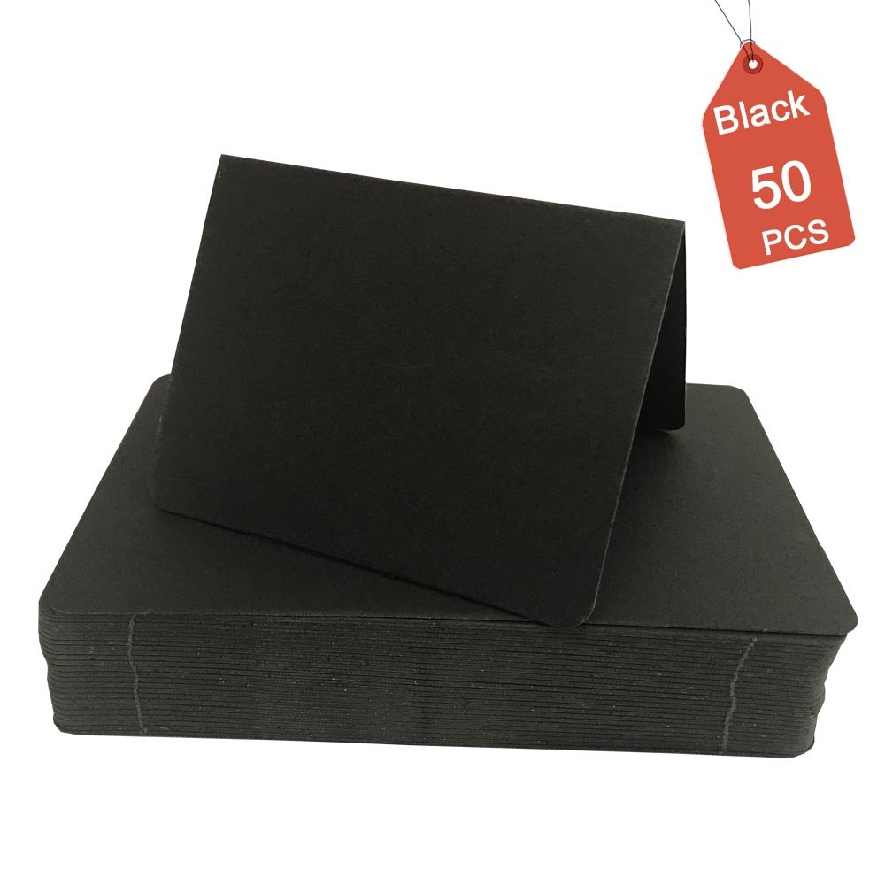 AimtoHome Paper Greeting Pack of 50 pcs Cards - Blank Tent Table Place Cards - Great for Wedding, Folded Seat Assignment Setting Label, Banquet Party Event, 3.5 x 2.7 Inch(Black)