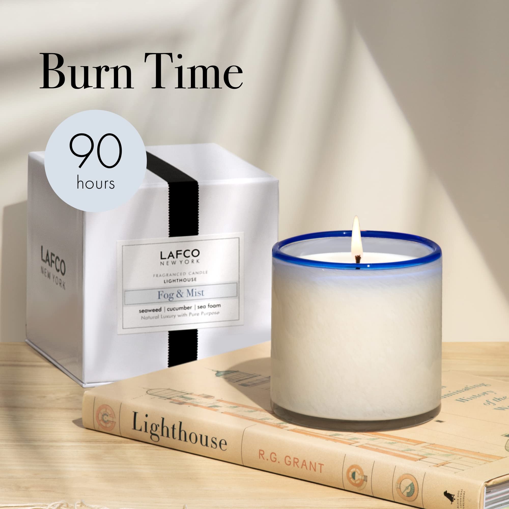LAFCO New York Signature Candle, Fog & Mist - 15.5 oz - 90-Hour Burn Time - Reusable, Hand Blown Glass Vessel - Made in The USA
