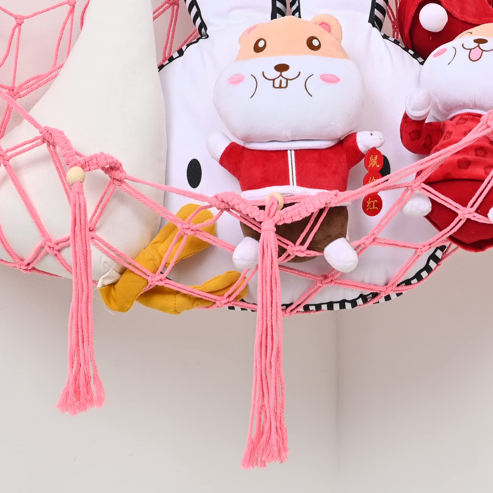 ASunine Stuffed Animal Hammock Large, Stuffed Animal Toy Hammock Net Hanging, Corner Hanging Netting Storage Organizer for Stuffed Animal Toy(Pink)