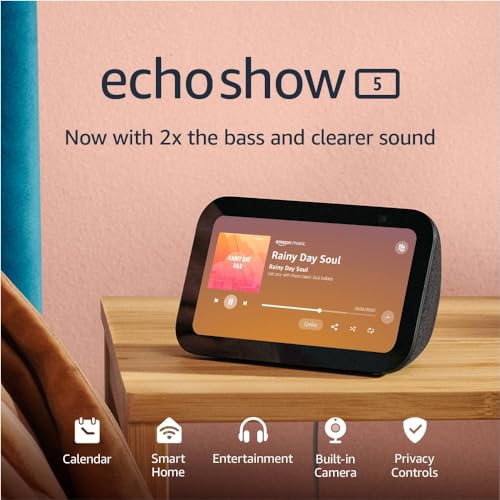 Amazon Echo Show 5 (3rd Gen, 2023 release) | Smart display with 2x the bass and clearer sound | Charcoal