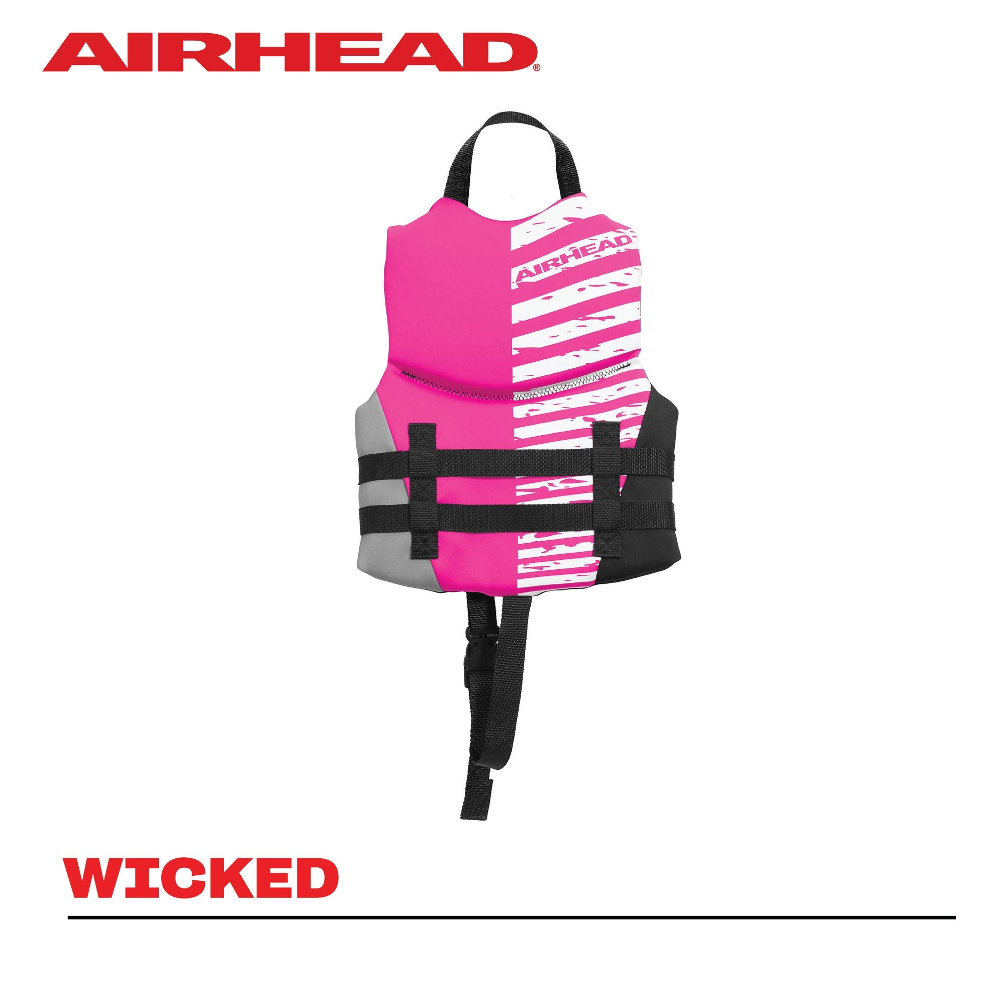 Airhead Child Type III Life Jacket | US Coast Guard Approved | Closed Sided, Quick-Dry | Secure Buckles & Zipper | Wicked Kwik-Dry NeoLite Flex | Hot Pink