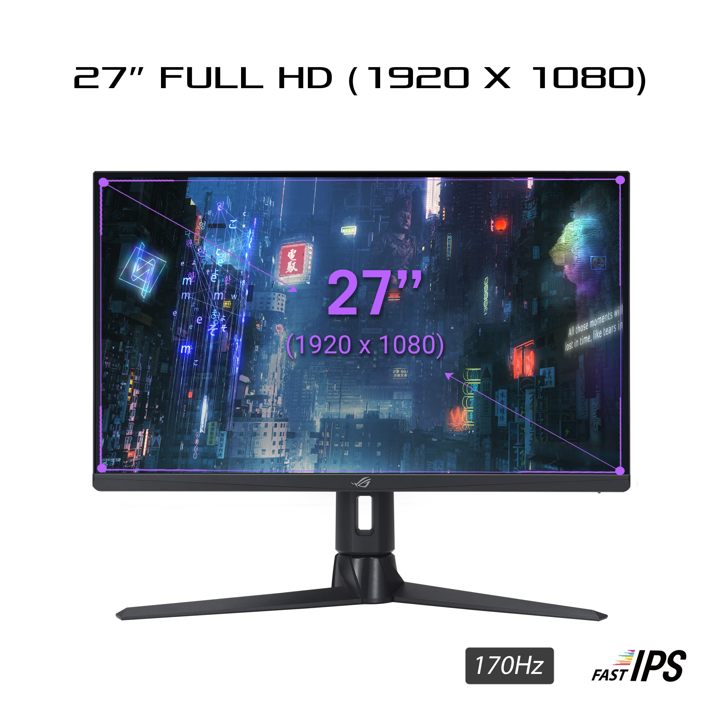 ASUS ROG Strix 27β 1080P Gaming Monitor (XG276Q) - Full HD, IPS, 170Hz, 1ms, Extreme Low Motion Blur, FreeSync Premium technology, DisplayPort, HDMI, Tripod socket for Webcam, DisplayHDR400, BLACK