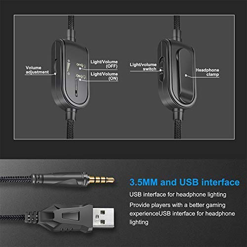 Gaming Headset for Xbox with Mic, OPPSK Gaming Headset for PS4, PC Surround Sound Over-Ear Headphones Compatible with Noise Canceling, LED Light, Soft Memory Earmuffs, Volume Control