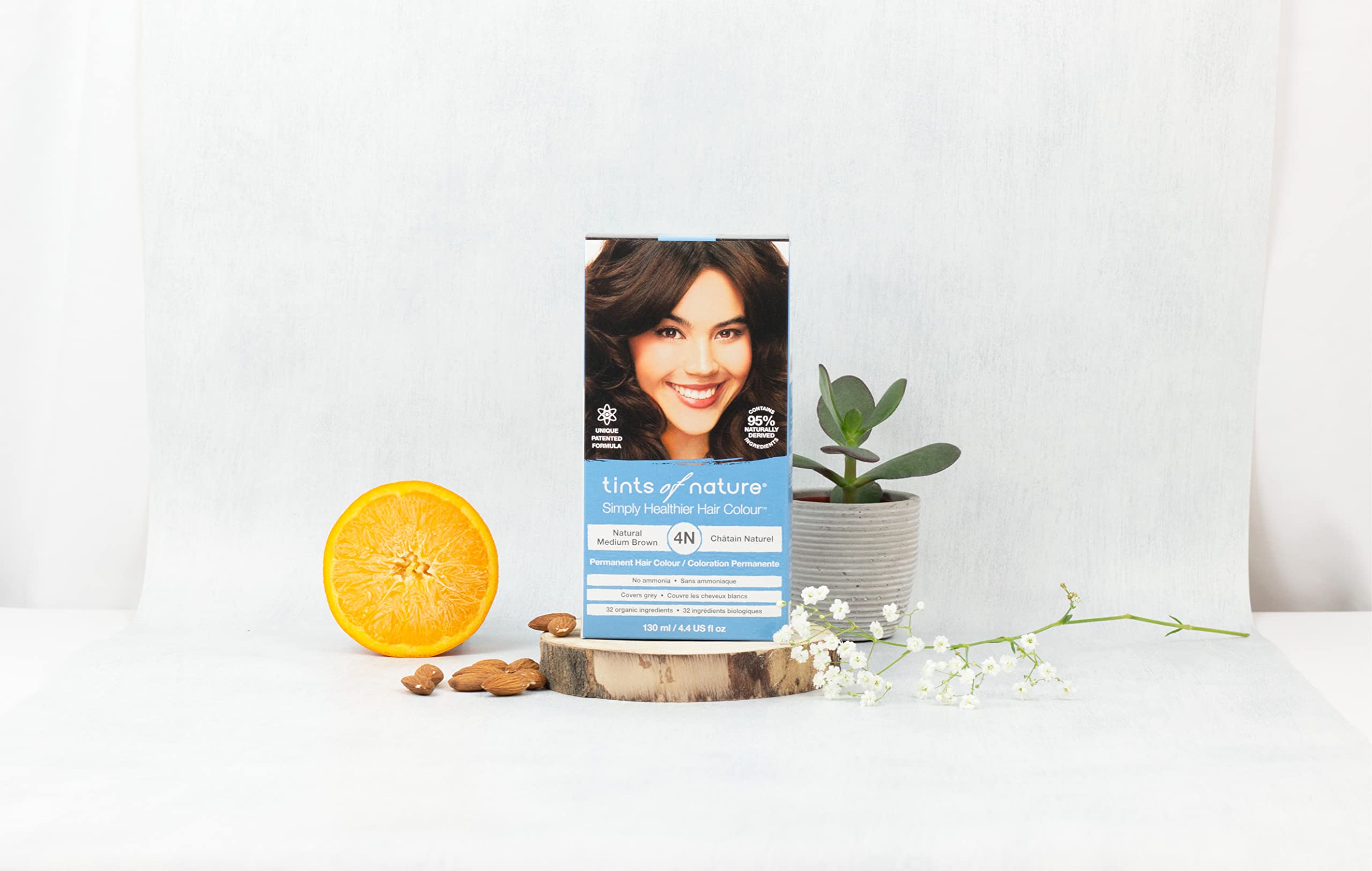 Tints of Nature 4N Natural Medium Brown Permanent Hair Dye, Nourishes Hair and Covers Greys, Ammonia-Free, 130ml