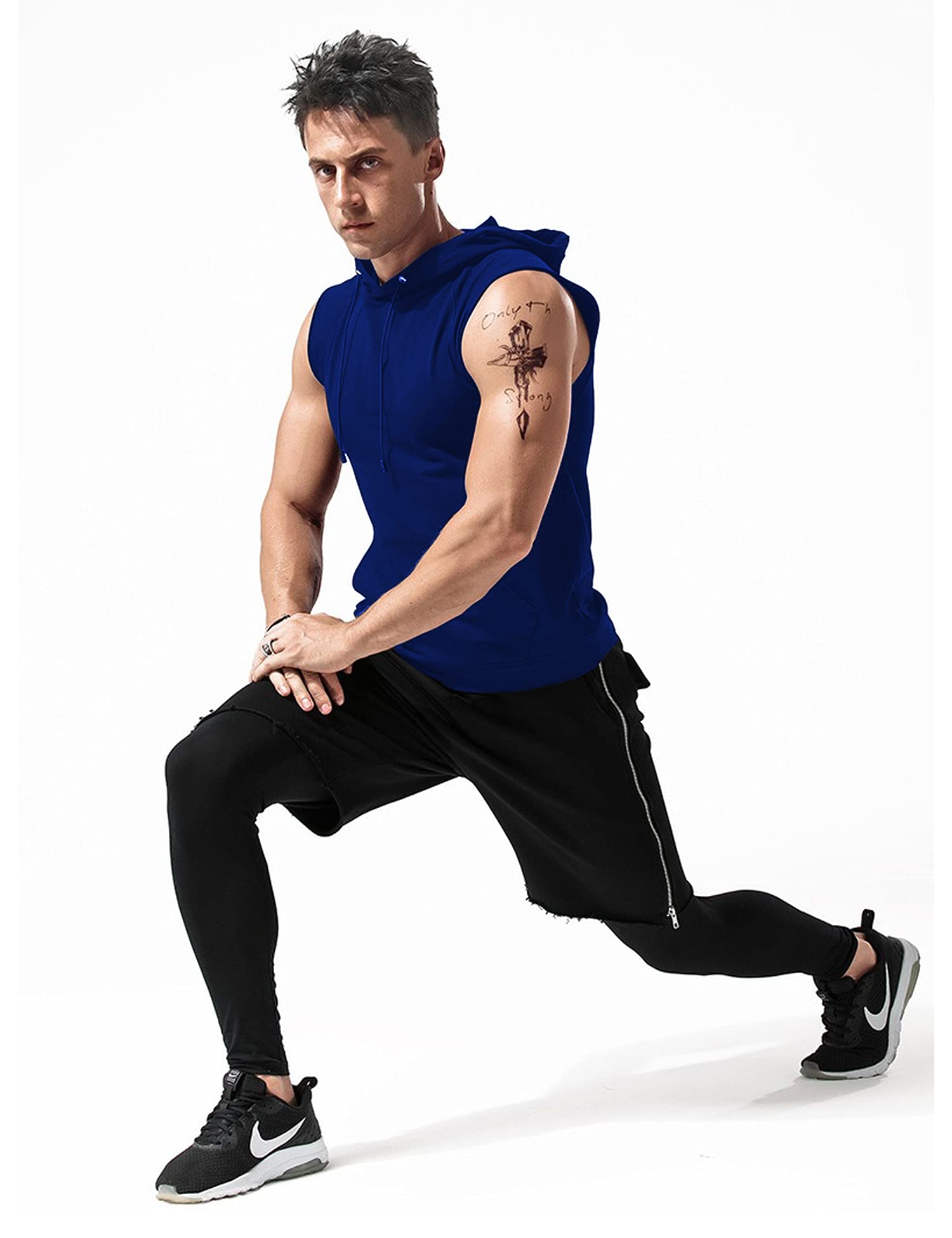 Aixdir Sleeveless Shirts for Men Casual Hoodie Tank Tops Gym Workout with Pocket Royal Blue L