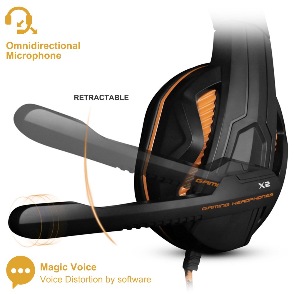 Gaming Headset,DLAND 3.5mm Wired Bass Stereo Noise Isolation Gaming Headphones with Mic for Laptop Computer, Cellphone, PS4 and so on- Volume Control (Black and Orange)