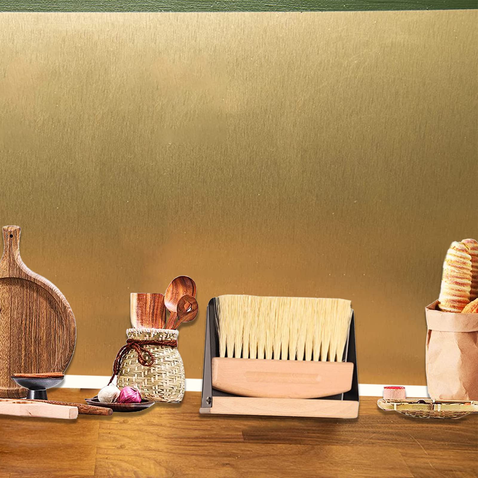 Mini Broom and Dustpan Set, Wood Hand Broom with Natural Horsehair Bristles,Whisk Broom Sand Brush