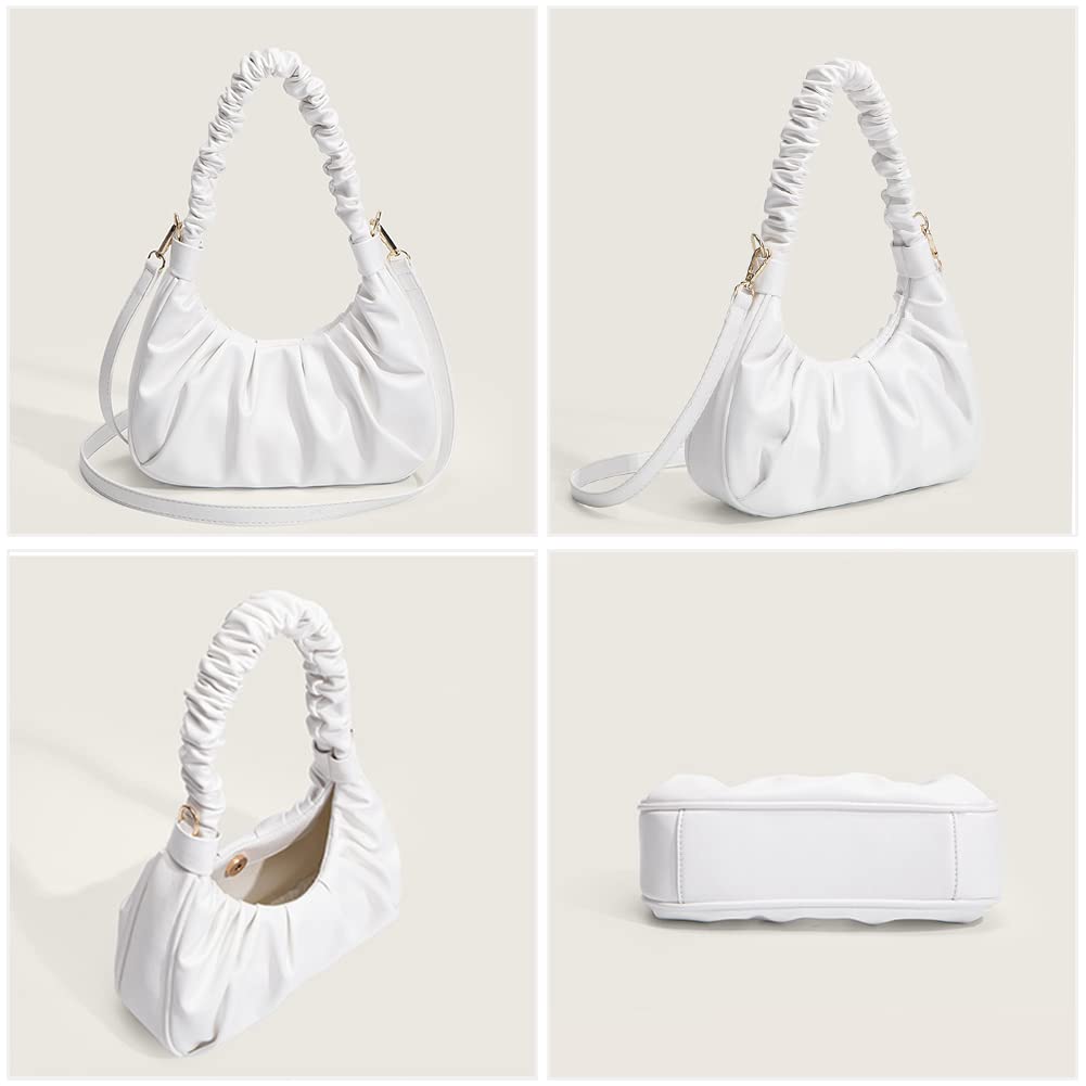 Gxamz Ruched Cloud Shoulder Purse and Dumpling Bag for Women Small Crossbody Handbag with Removable Shoulder Strap (white)