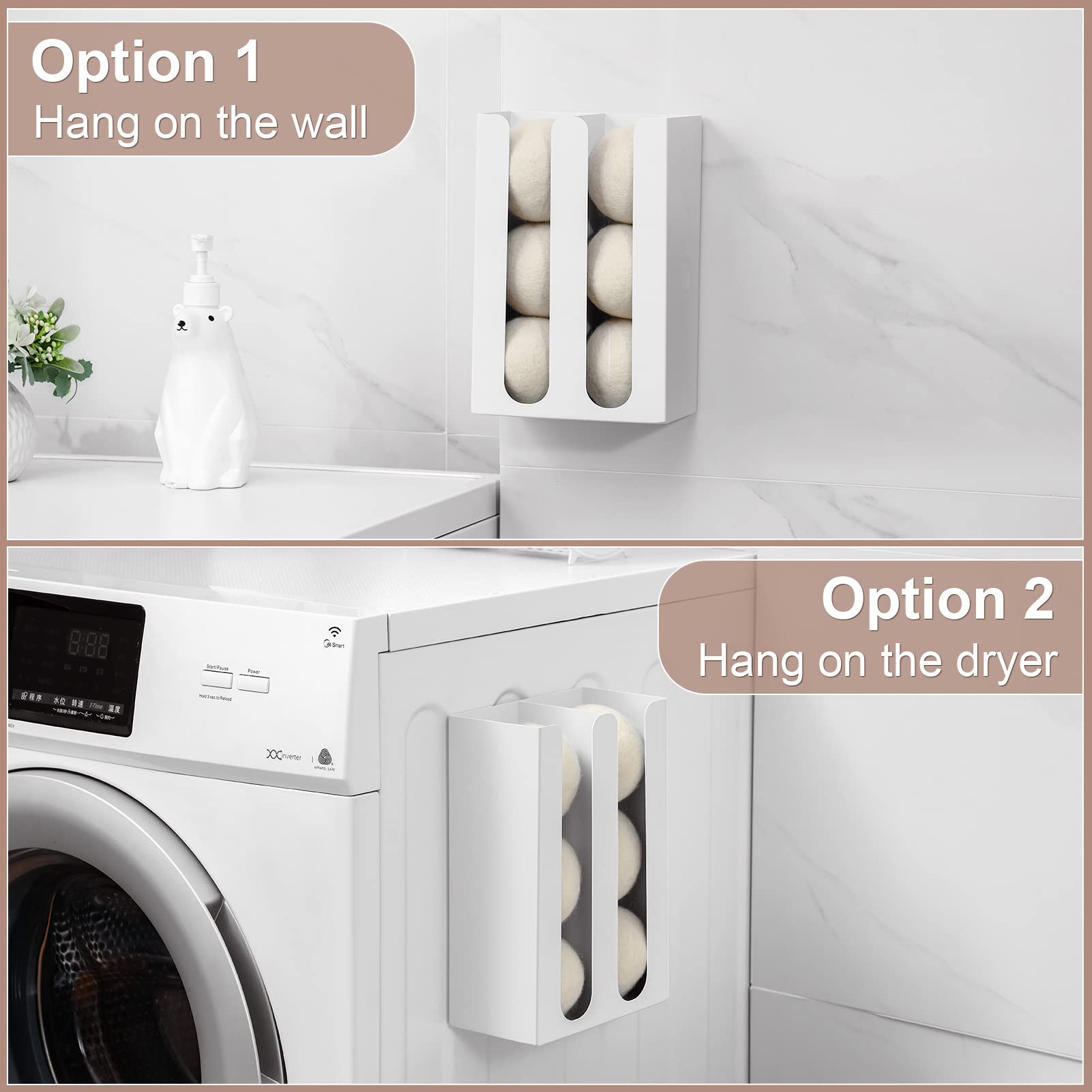 Magnetic Dryer Ball Holder for Laundry Room,Iron Dryer Ball Dispenser for Laundry Storage Container,Laundry Dryer Balls Organizer,Magnetic Dryer Ball Basket,Laundry Room Organizer,White(No Balls)