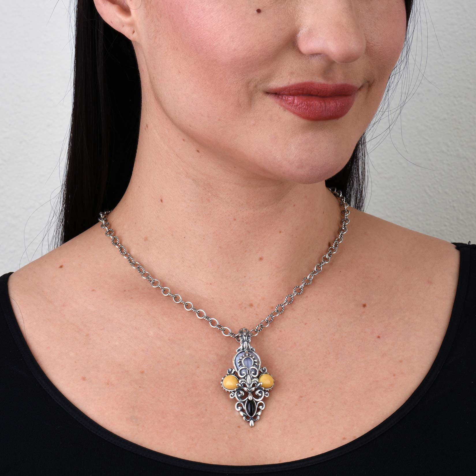 American West Jewelry Carolyn Pollack Sterling Multi Gemstone Ornate Pendant Enhancer