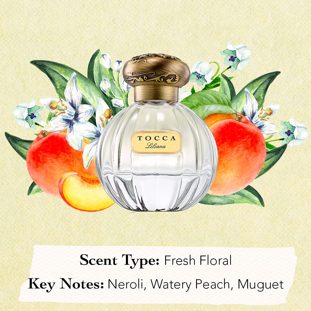 Tocca Eau de Parfum, Liliana: Fresh Floral, Neroli, Watery Peach, Muguet, Hand-Finished Bottle (50 ml)