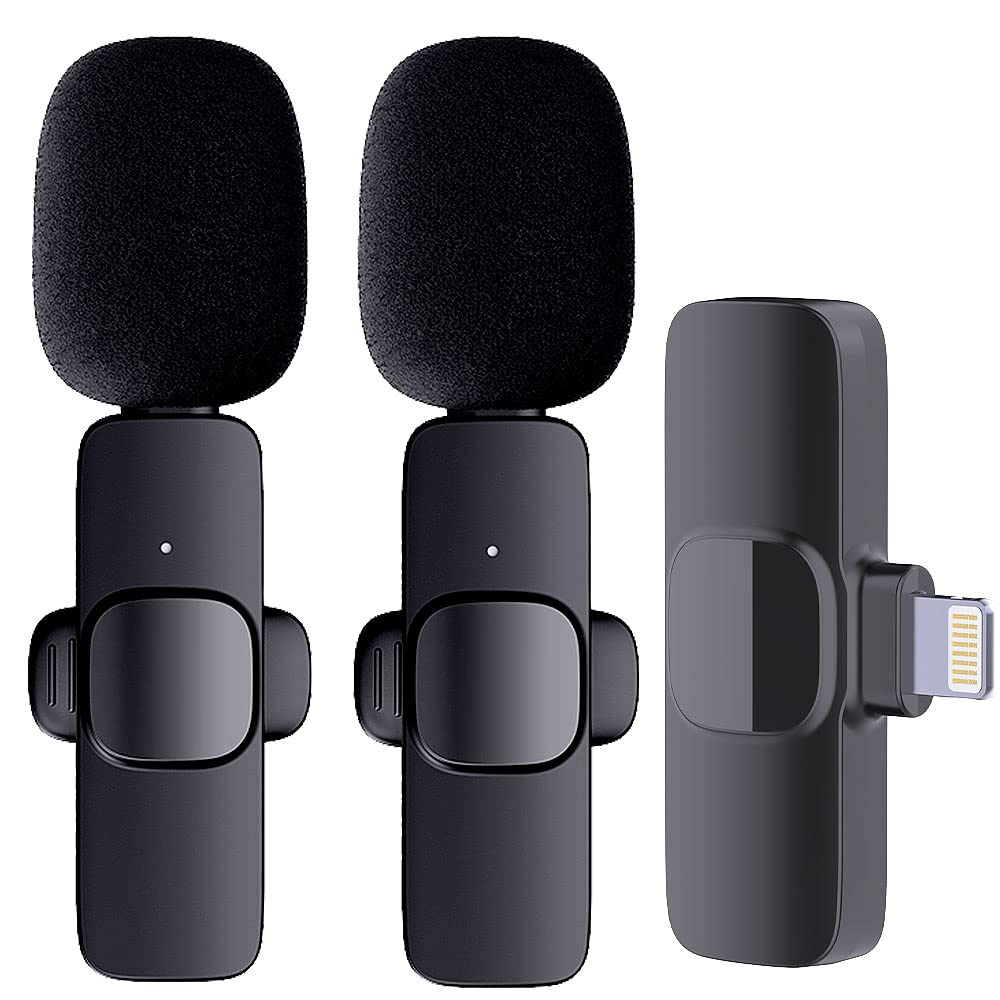 Aivica 2 Pack Wireless Lavalier Professional Wireless Lavalier Lapel Microphone for iPhone, iPad,2 Clip Microphones,Perfect for Video Recording Interview Podcast Vlog YouTube