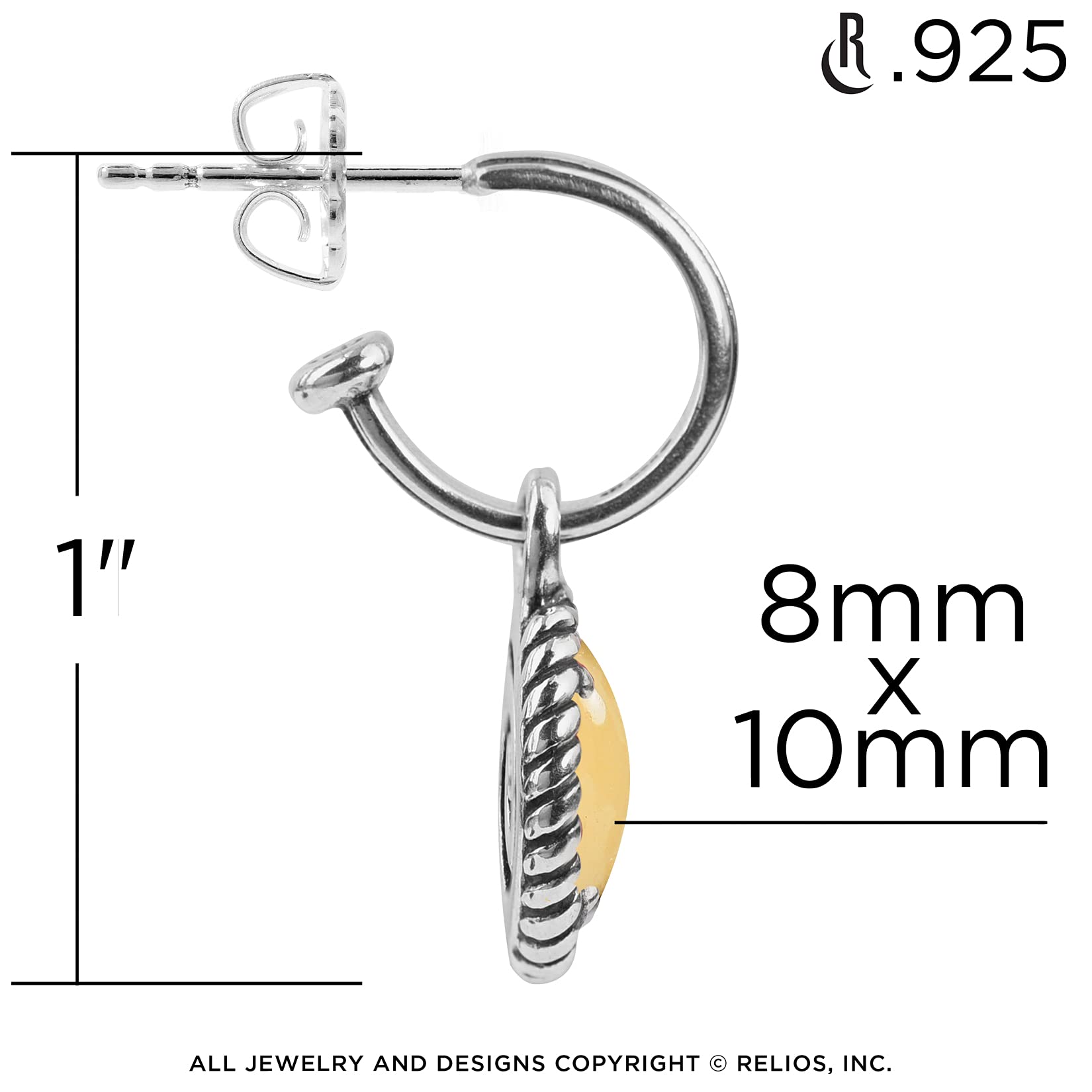 American West Sterling Yellow Jasper Gemstone Reversible Hoop Earrings