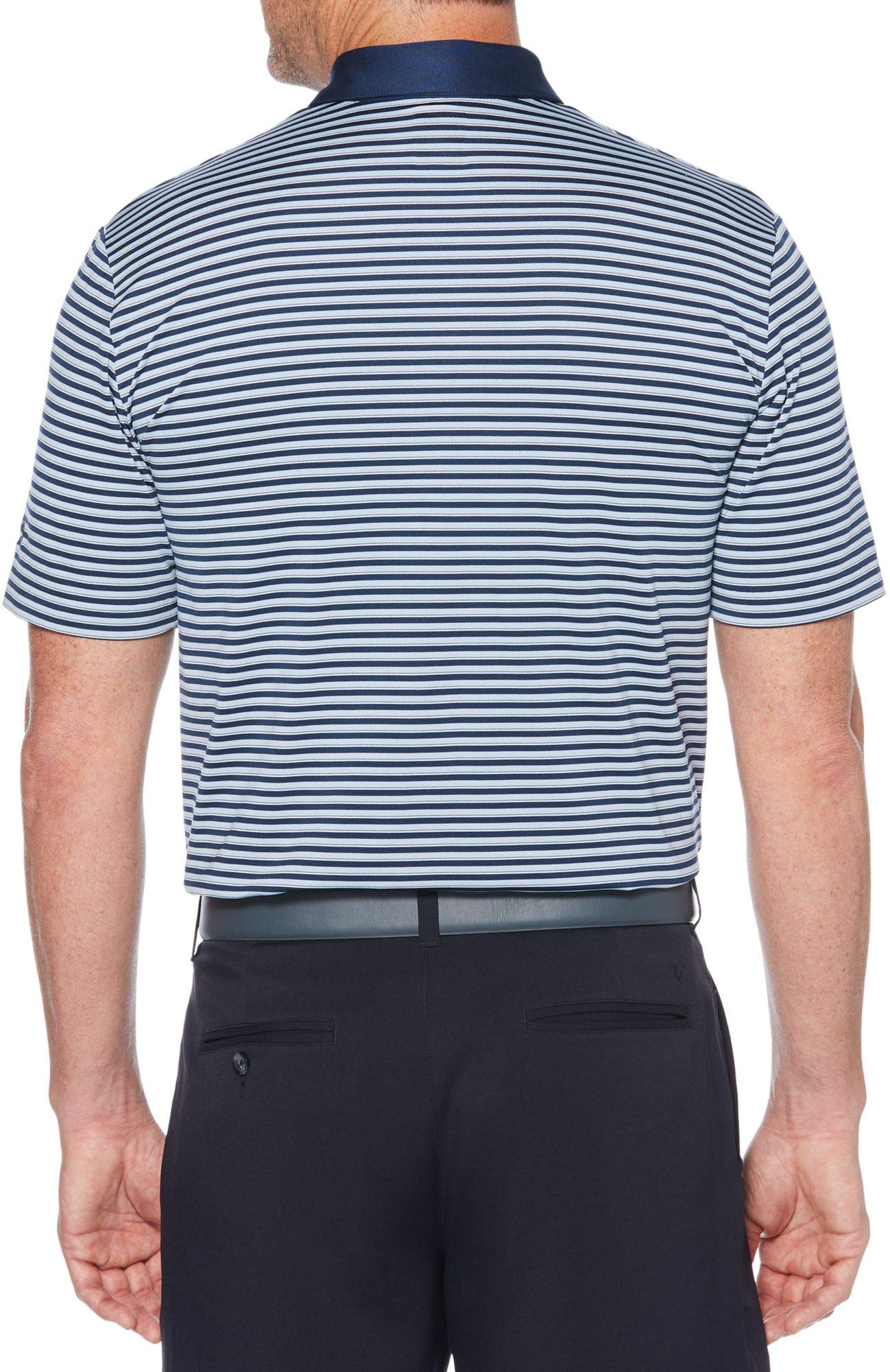Callaway Men's Stripe Short Sleeve Golf Polo Shirt (Big & Tall and Regular), Medieval Blue, Small