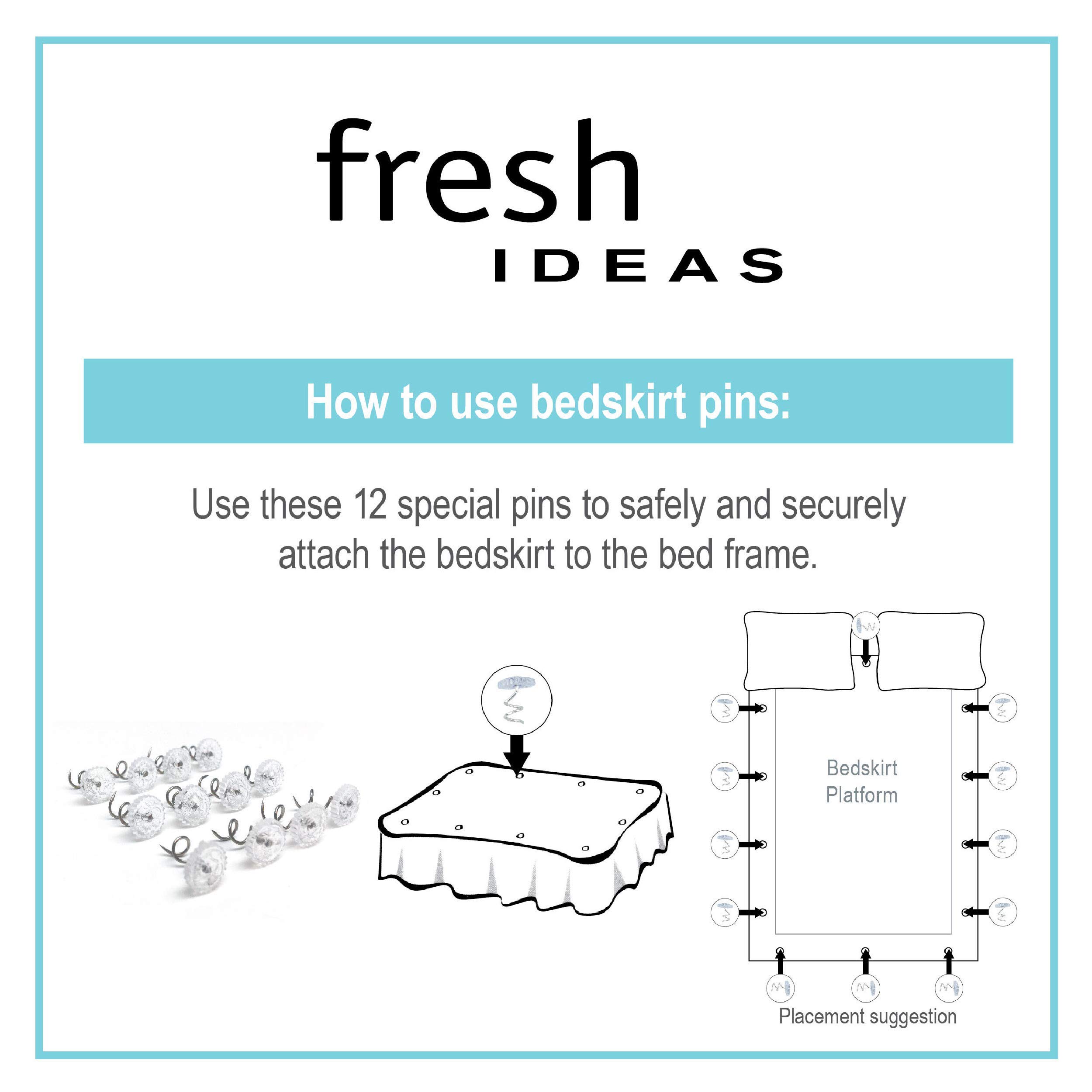 FRESH IDEAS Dust Ruffle, Spiral Push Pins to Keep Skirt in Place Bedding Accessories, Set of 12, White