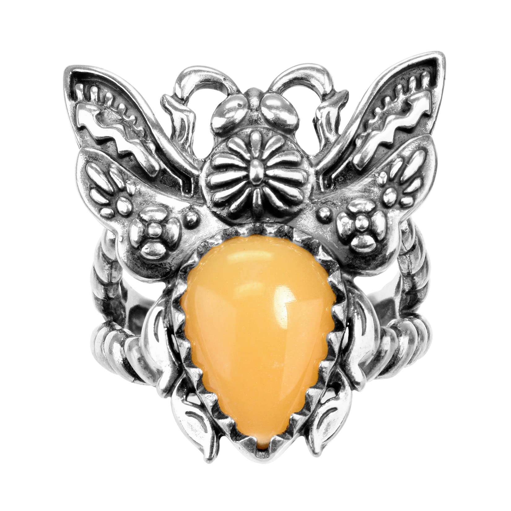 American West Sterling Silver Yellow Jasper Gemstone Bee Ring Size 8