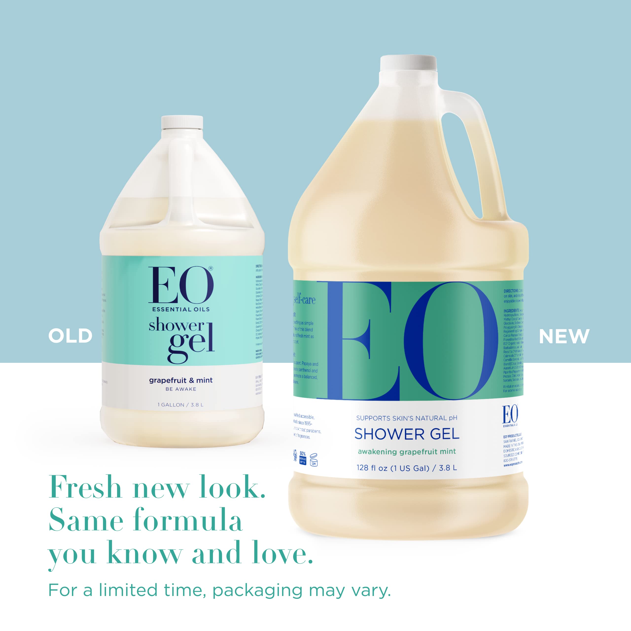 EO Shower Gel Body Wash Refill, 1 Gallon, Grapefruit and Mint, Organic Plant-Based Skin Conditioning Cleanser with Pure Essentials Oils, Pack of 1
