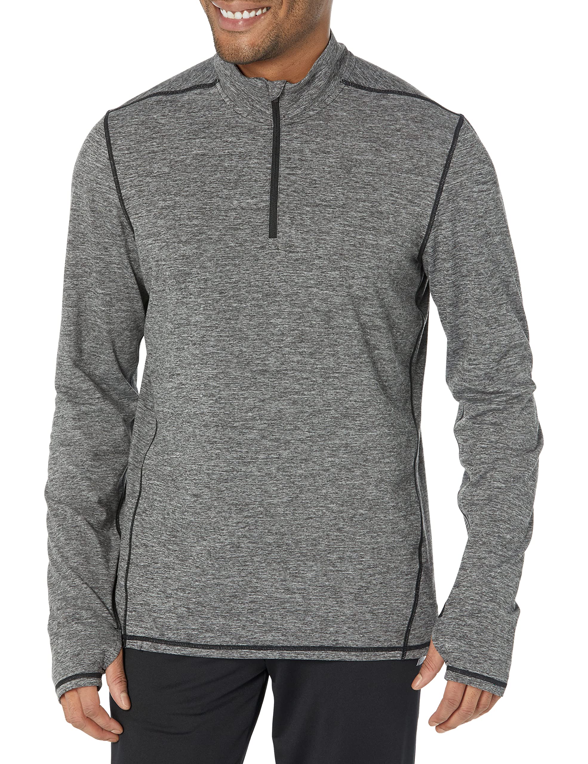 Amazon Essentials Men's Tech Stretch Quarter-Zip Shirt, Black Space Dye, Large