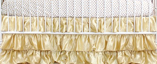 Solid 3 Tiered Ruffled Satin Crib Skirt - Fits Standard Cribs (Gold)