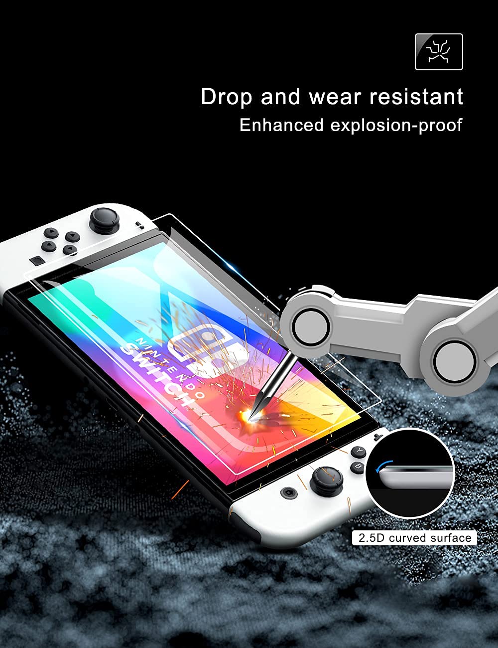 AKNES (3-Pack Tempered Glass Screen Protector Compatible with Switch OLED Model 2021, Transparent HD Clear Anti-Scratch Bubble Free Accessories Protector for OLED Switch
