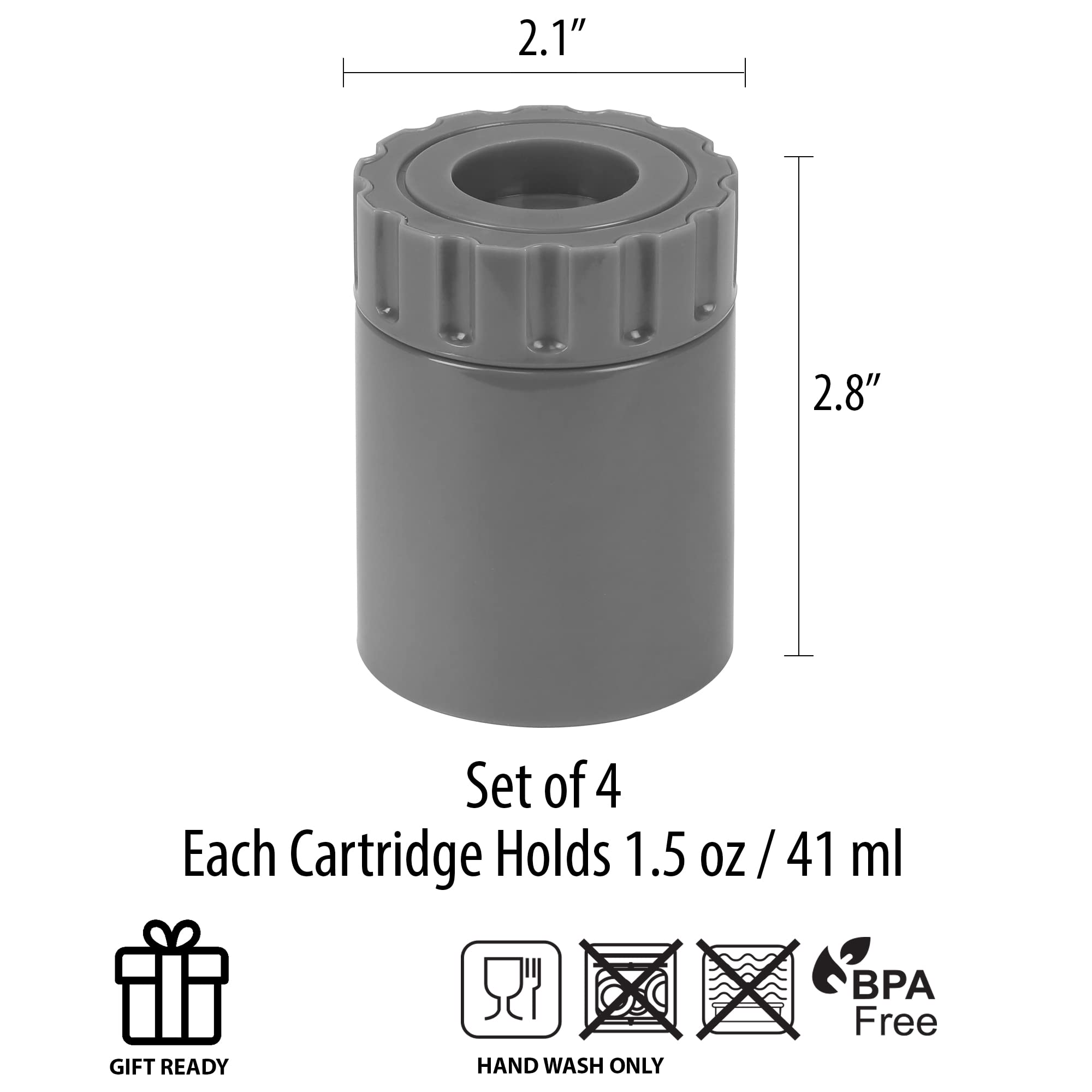 Barbuzzo Alcohol Shot Gun Spare Cartridges, Set of 4 - Party Accessory - Holds Up to 1.5 Ounces