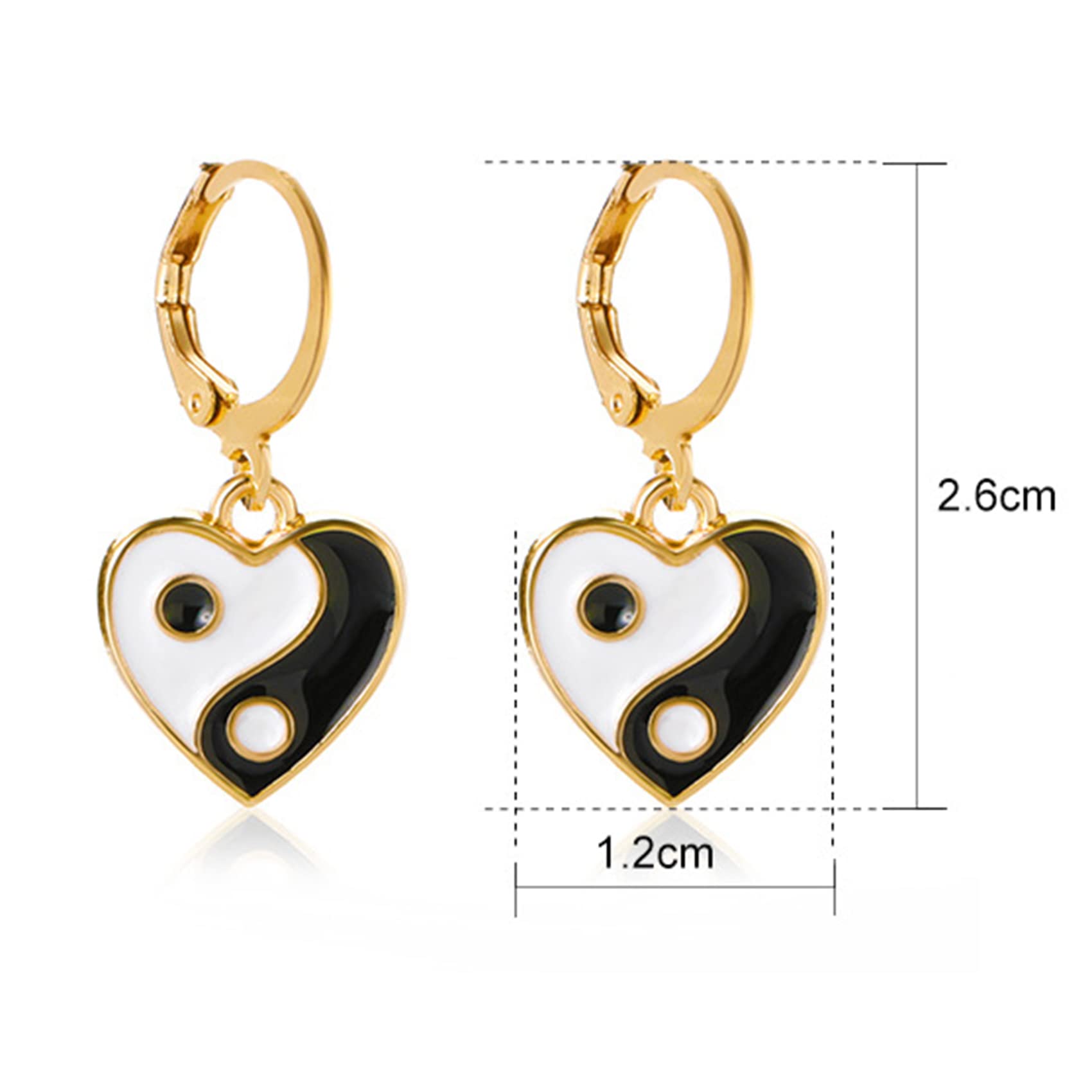 Atmneris Heart Yin Yang Dangle Hoop Earrings Enamel Statement Earring Small Hoop Mini Huggie Earrings for Women,Black White