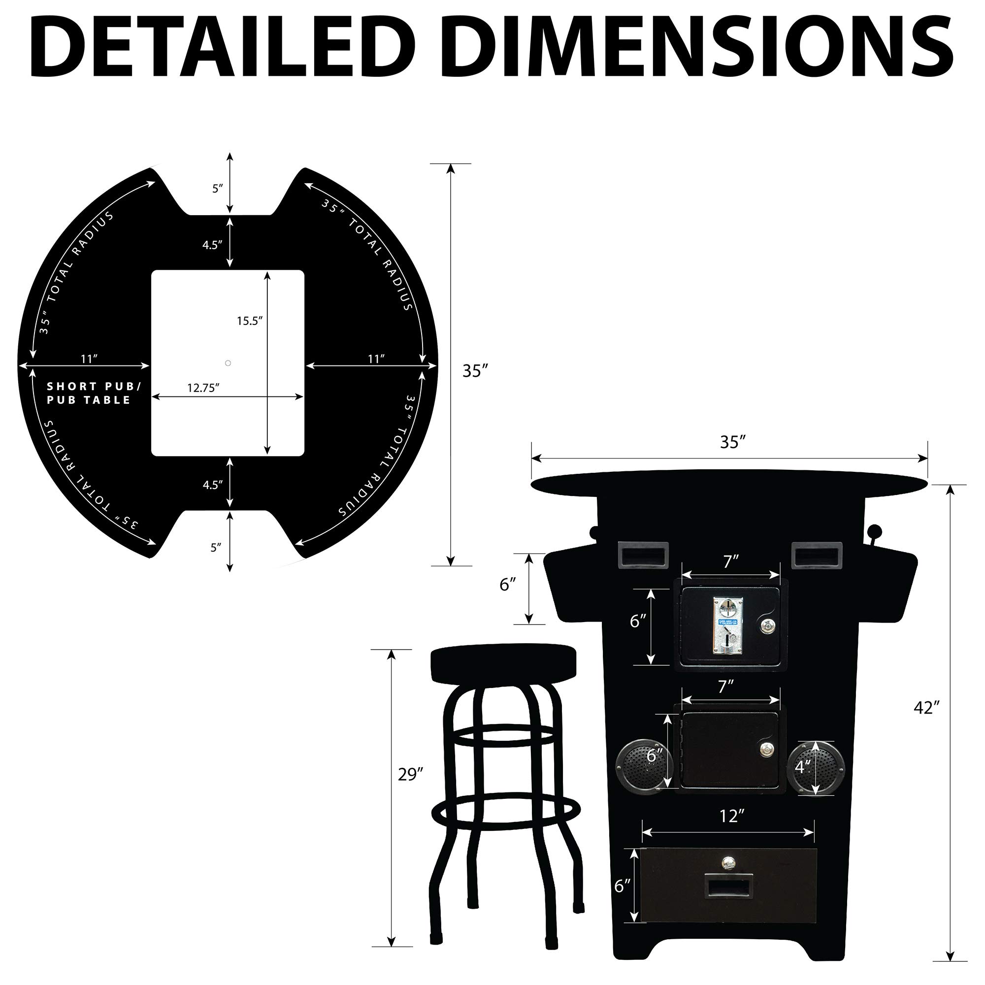 Creative Arcades Full Size Commercial Grade Pub Arcade Machine | 2 Player | 60 Games | 22" LCD Screen | Round Glass Top | 2 Sanwa Joysticks | 2 Stools Included | 3 Year Warranty