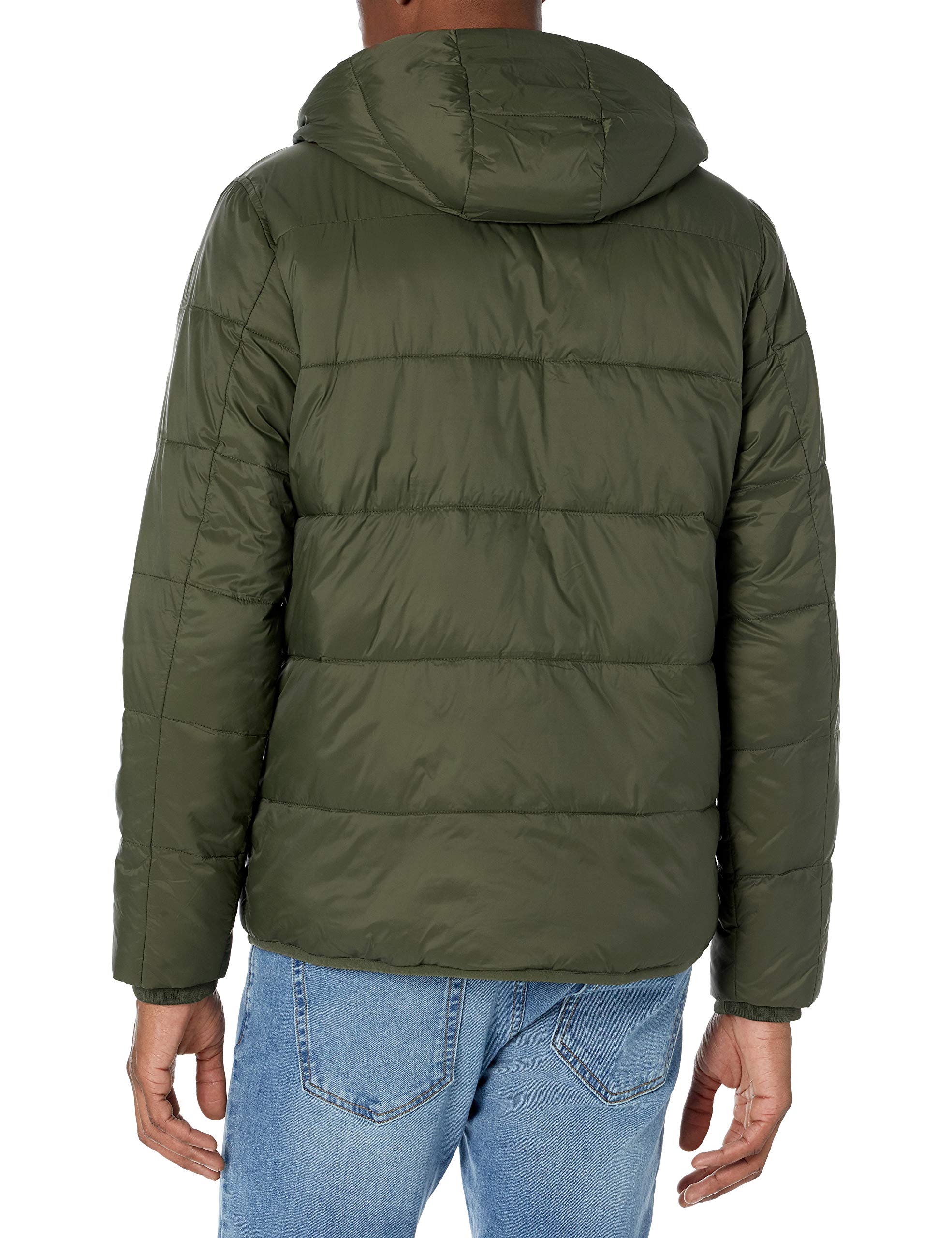 Amazon Essentials Men's Long-Sleeve Water-Resistant Sherpa-Lined Puffer Jacket, Dark Olive, Medium
