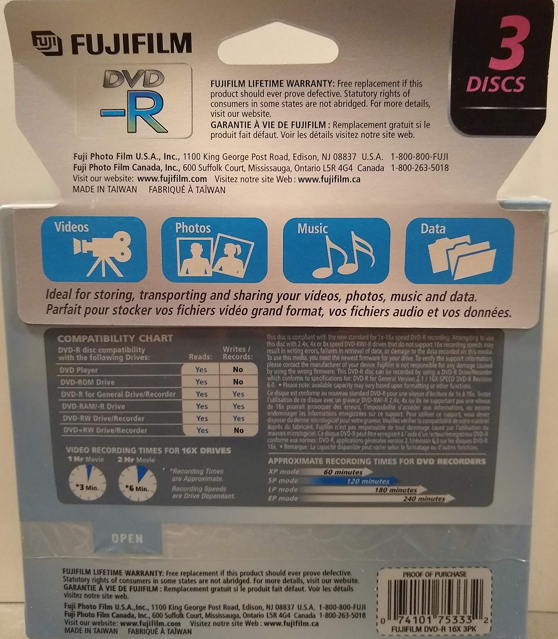 FUJI DVD-R FUJI/3 8X Recordable DVD-R Discs with Jewel Cases
